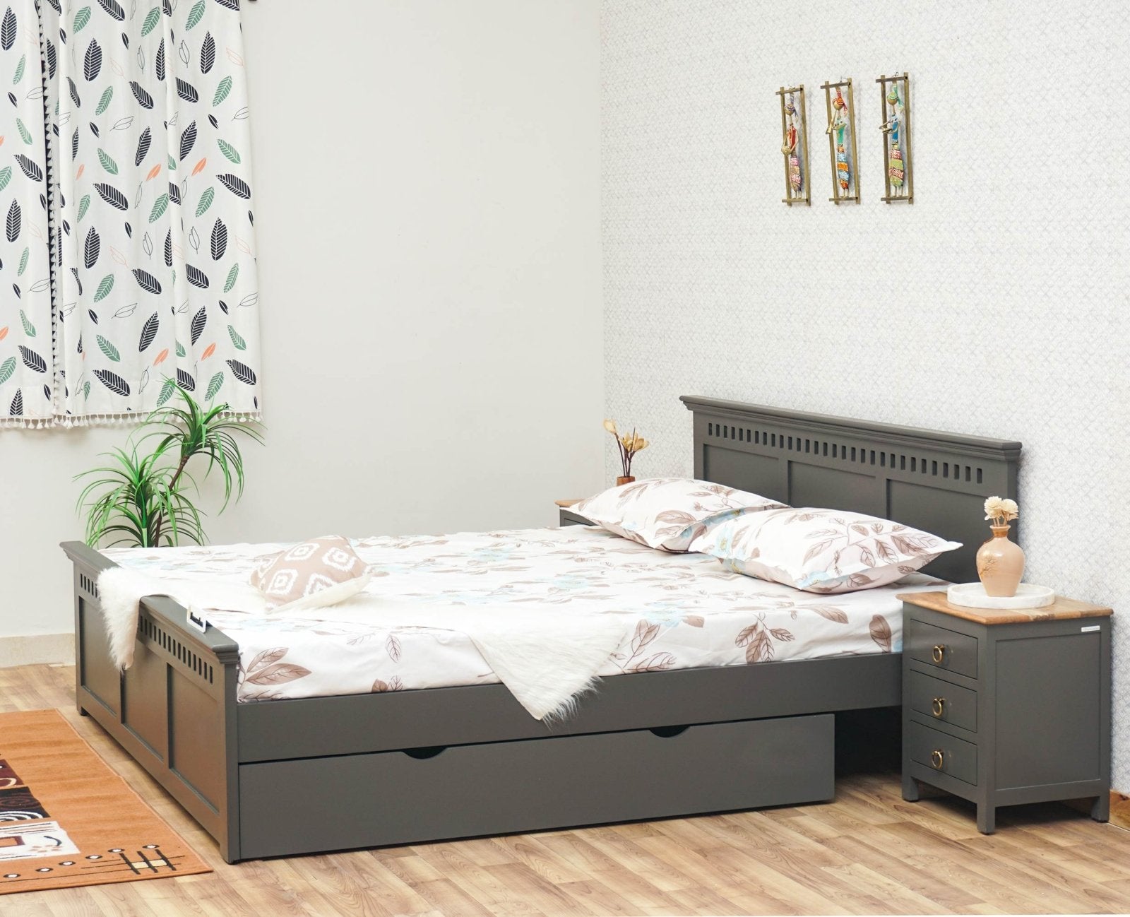 Alexandria Solid Wood King Size Bed with Storage Drawer