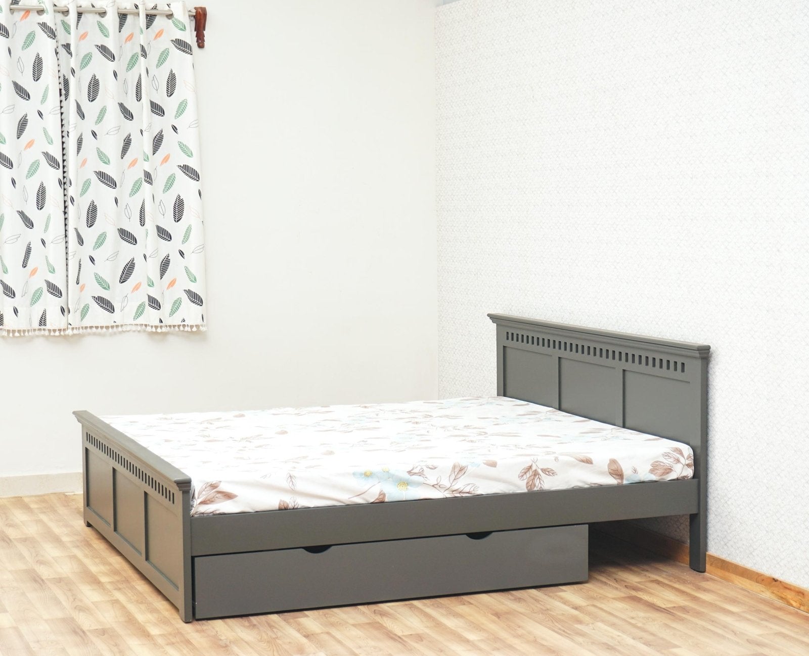 Alexandria Solid Wood King Size Bed with Storage Drawer