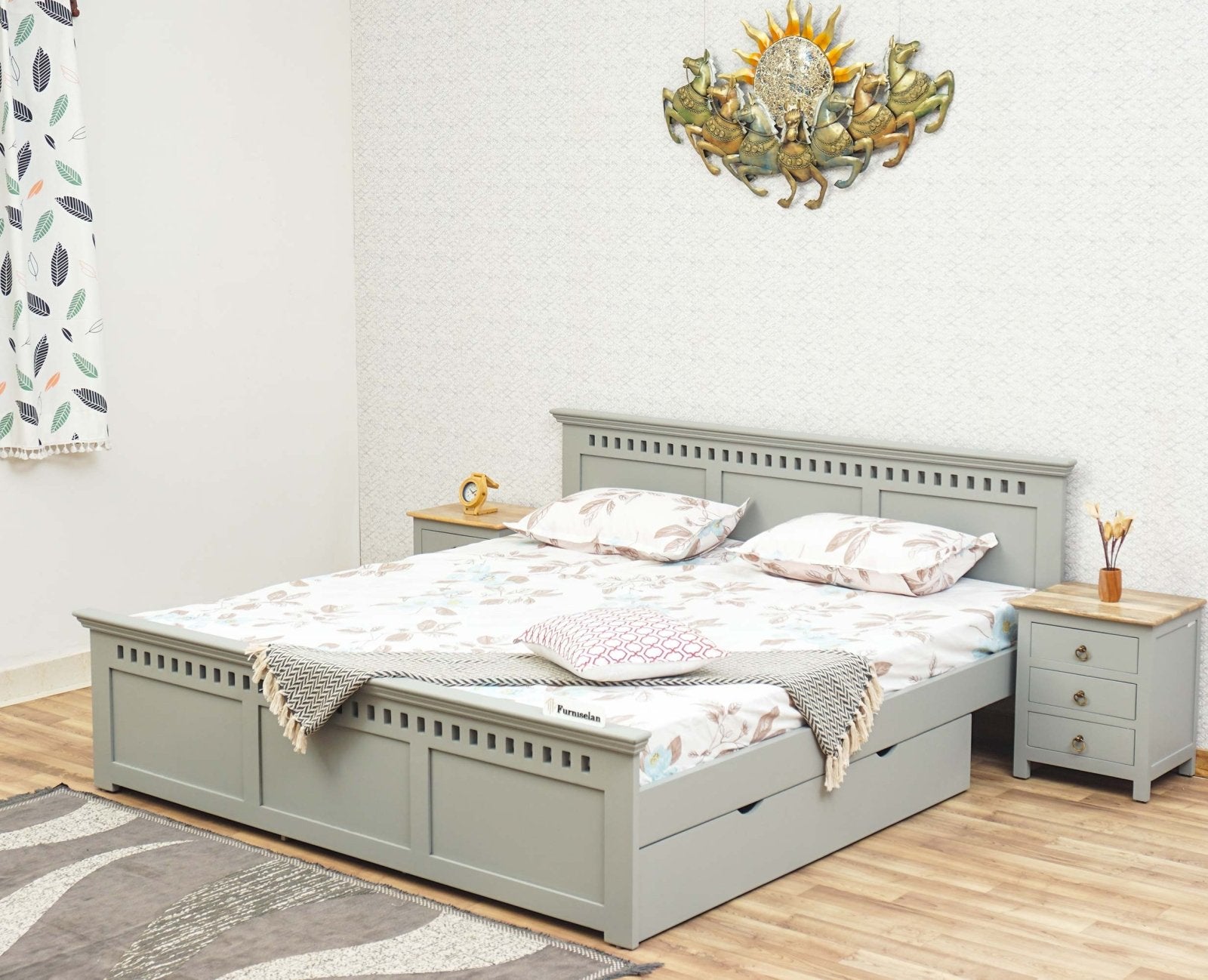 Alexandria Solid Wood King Size Bed with Storage Drawer