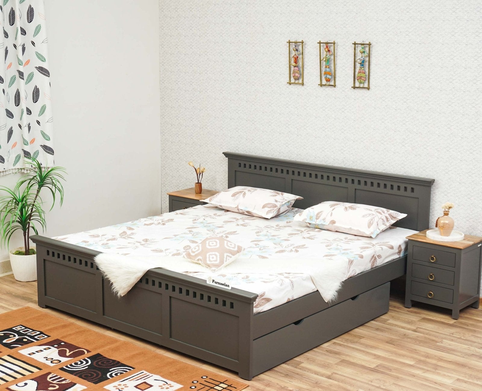 Alexandria Solid Wood King Size Bed with Storage Drawer