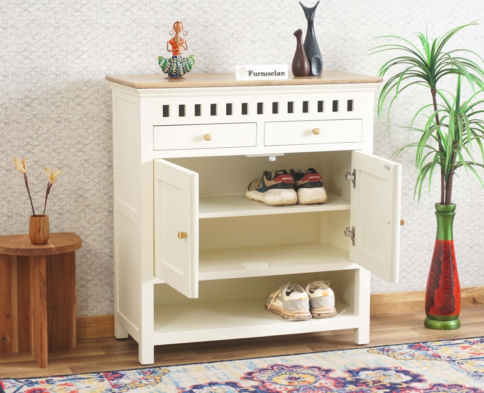 Alexandria Solid Wood Shoe Rack Two Drawer Two Door