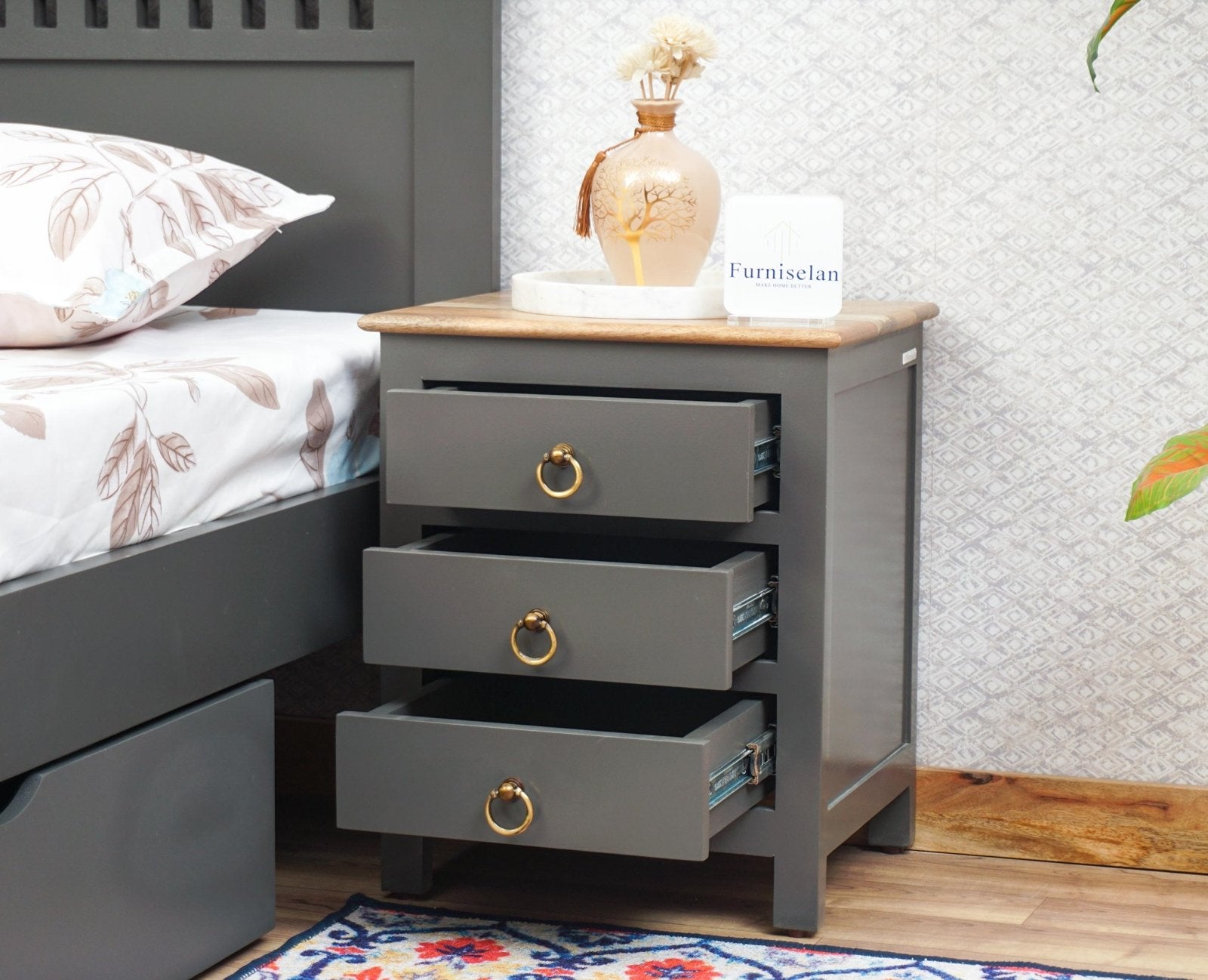 Buy Online Alexandria Wooden Bedside Table