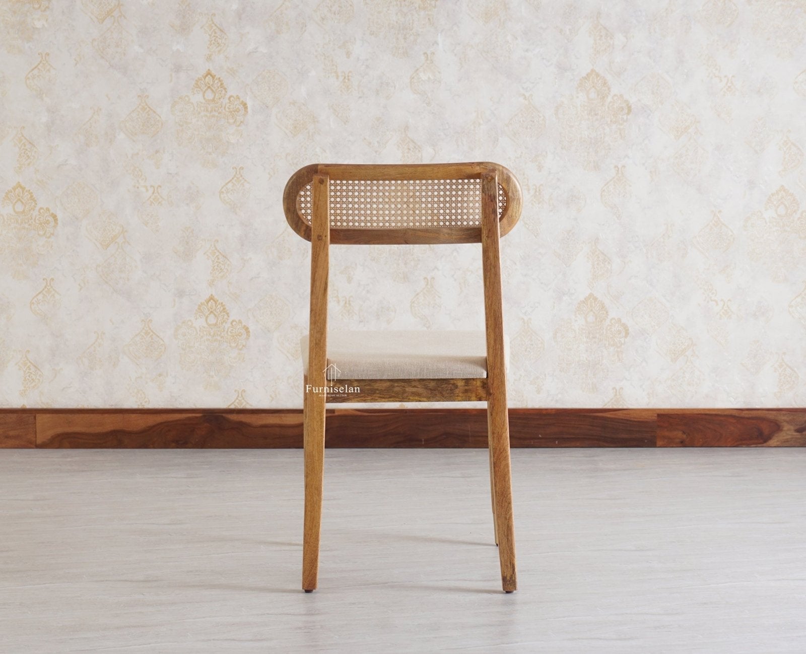 Boston Solid Wood Rattan Cane Dining Table Four-Seater Set