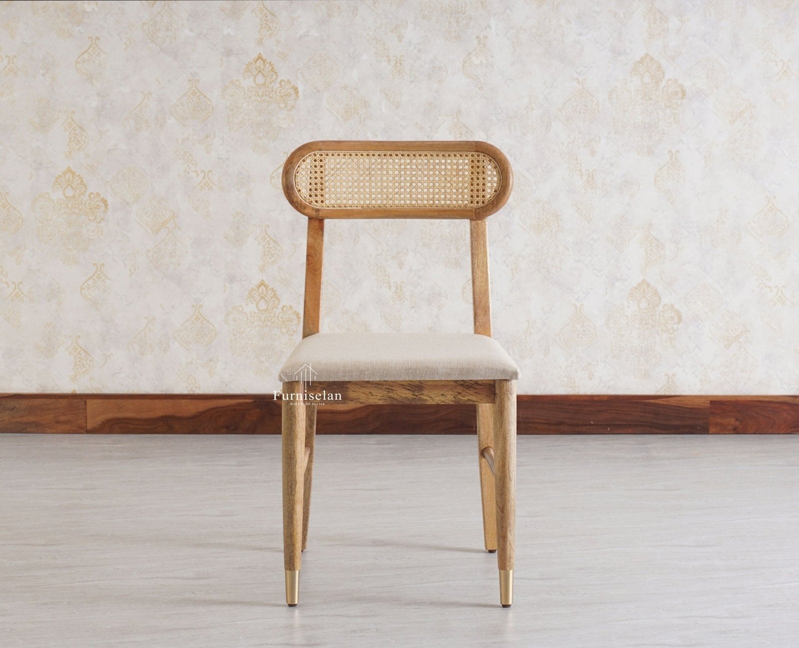 Boston Solid Wood Rattan Cane Dining Table Four-Seater Set