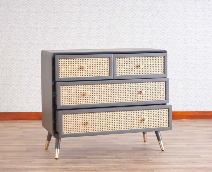 Boston Solid Wood Rattan Cane Chest of Drawer Four Drawer
