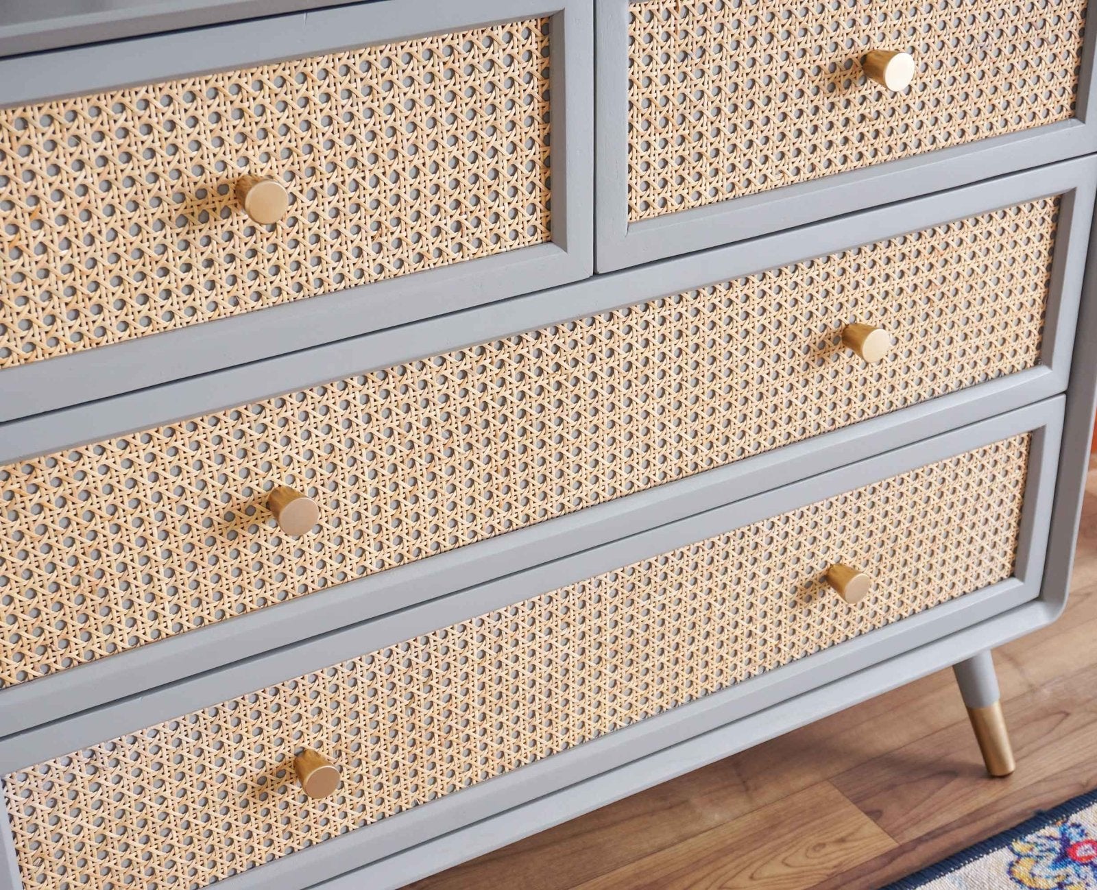 Boston Solid Wood Rattan Cane Chest of Drawer Four Drawer