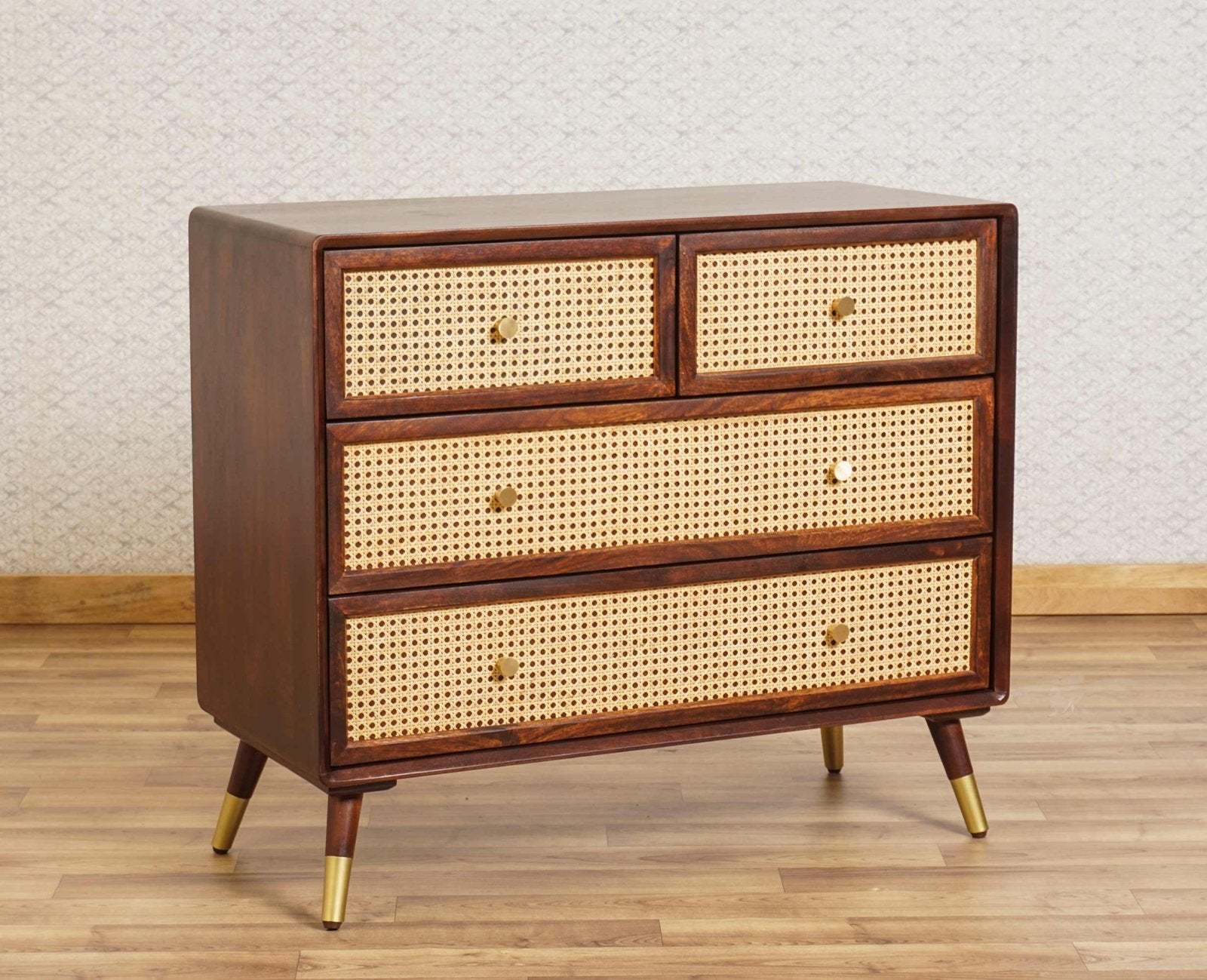 Boston Solid Wood Rattan Cane Chest of Drawer Four Drawer