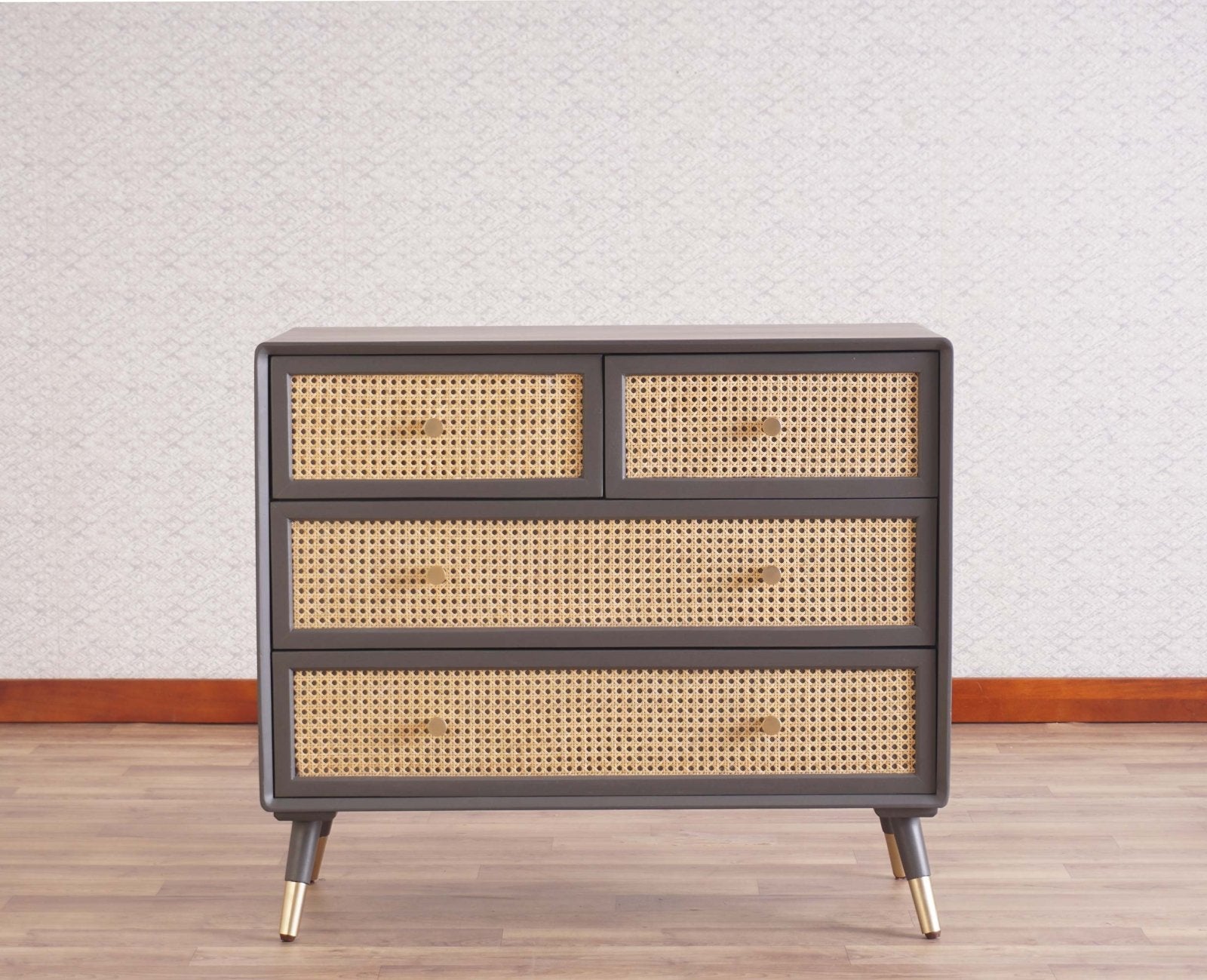 Boston Solid Wood Rattan Cane Chest of Drawer Four Drawer