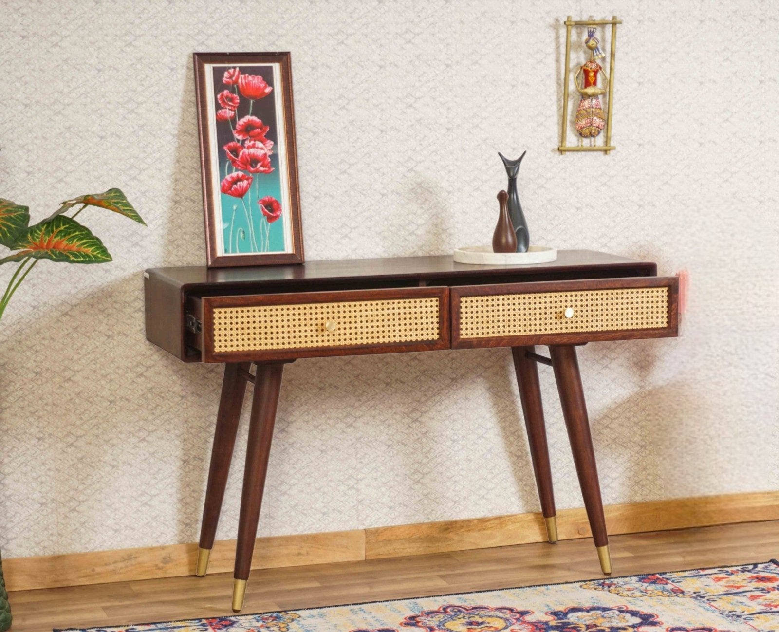 Boston Solid Wood Rattan Cane Console Table-Buy Online Today
