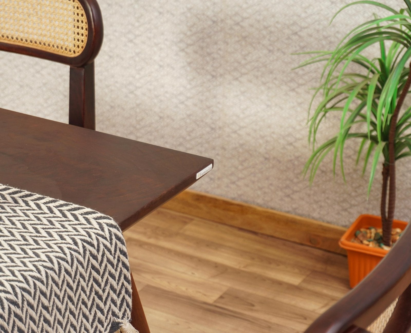 Boston Solid Wood Rattan Cane Dining Table Four-Seater Set