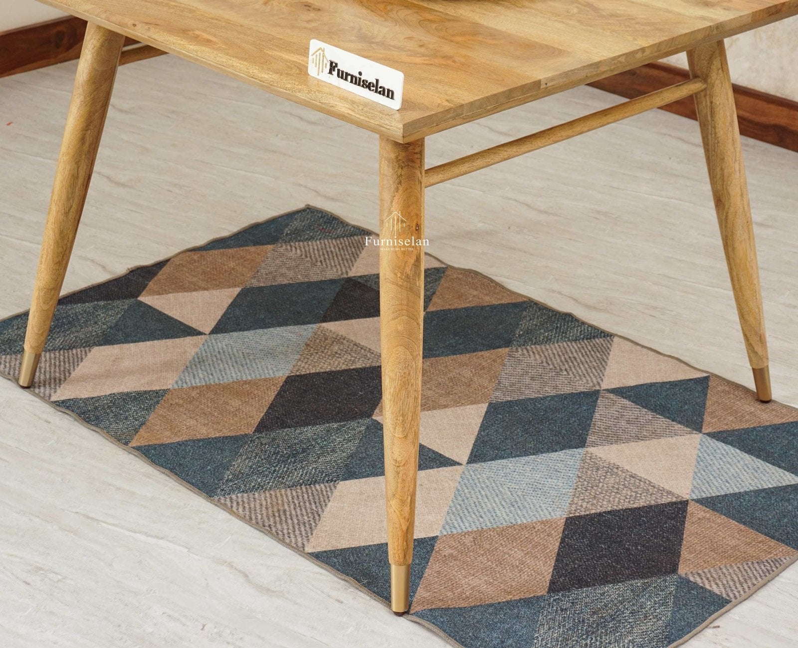 Boston Solid Wood Rattan Cane Dining Table Four-Seater Set