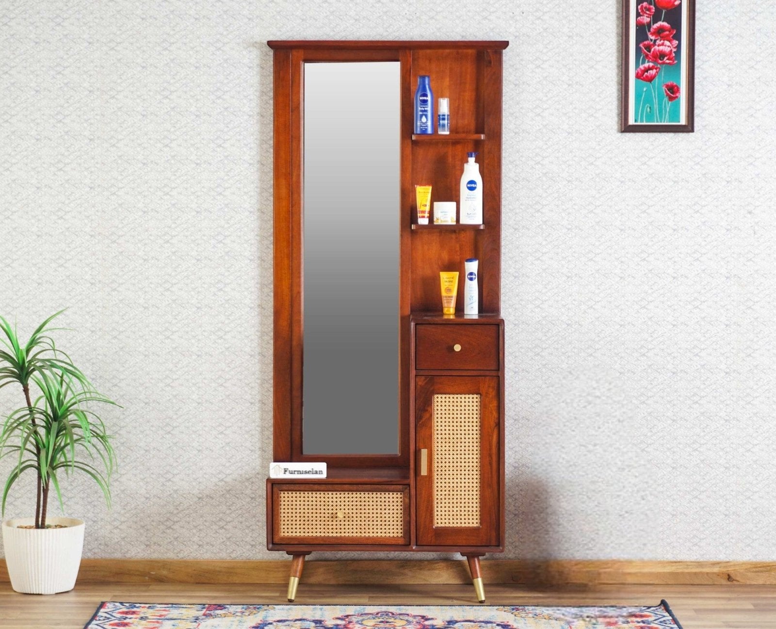 Buy Online Boston Solid Wood Rattan Cane Dressing Table