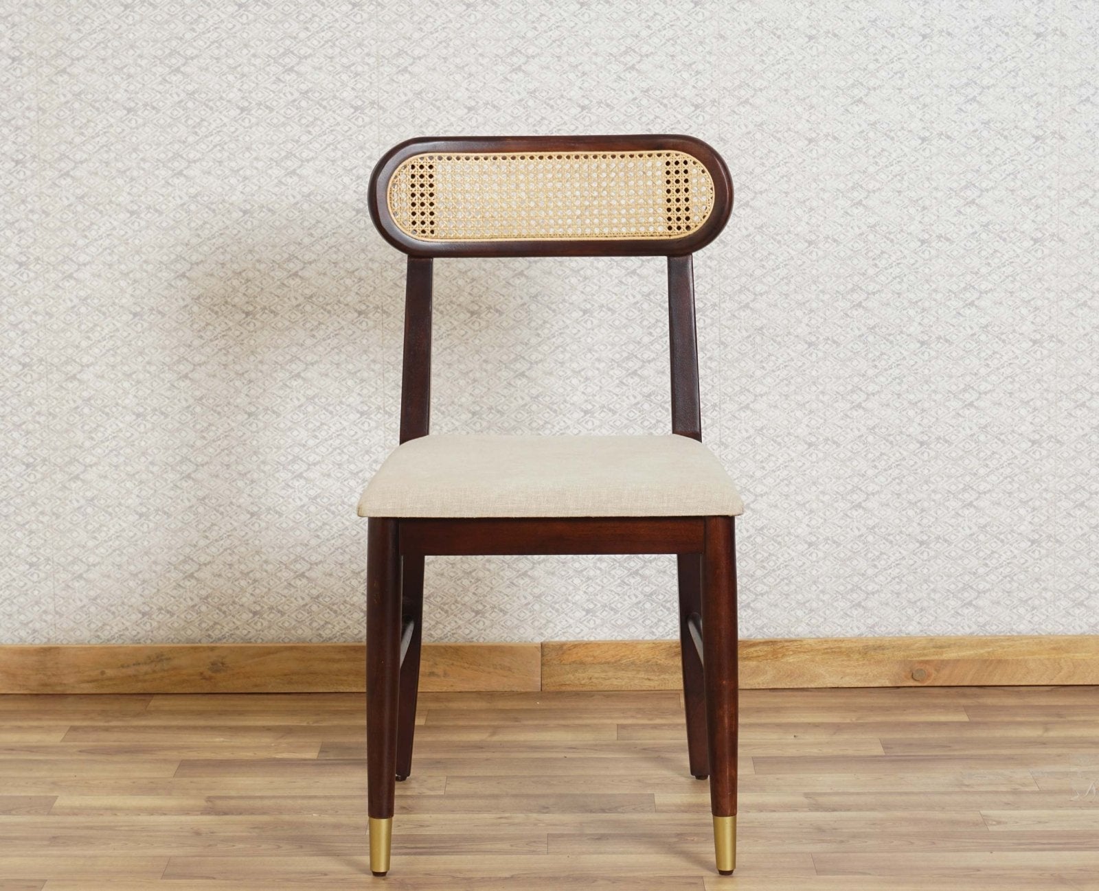 Boston Solid Wood Rattan Cane Dining Table Four-Seater Set