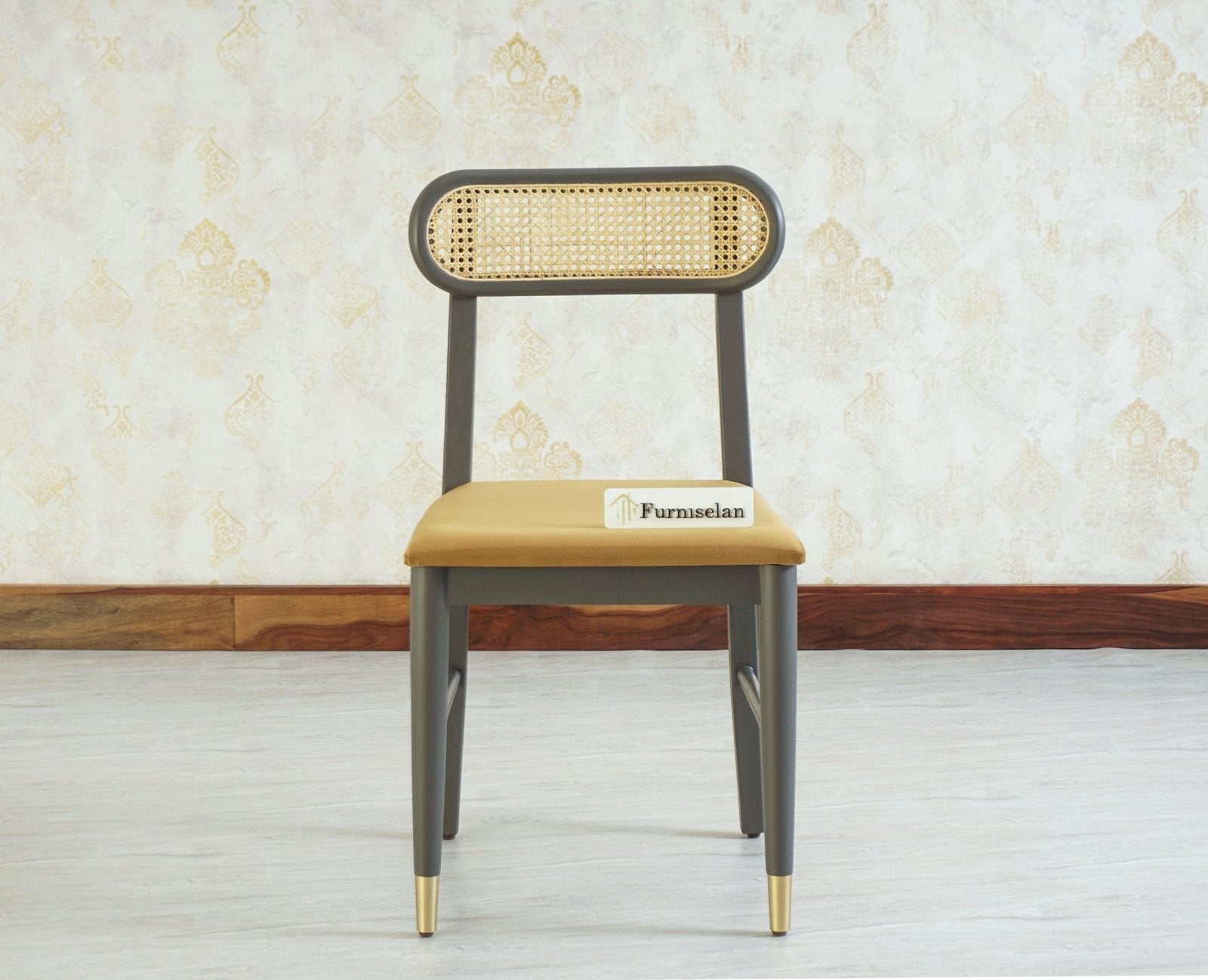 Boston Solid Wood Rattan Cane Dining Table Four-Seater Set