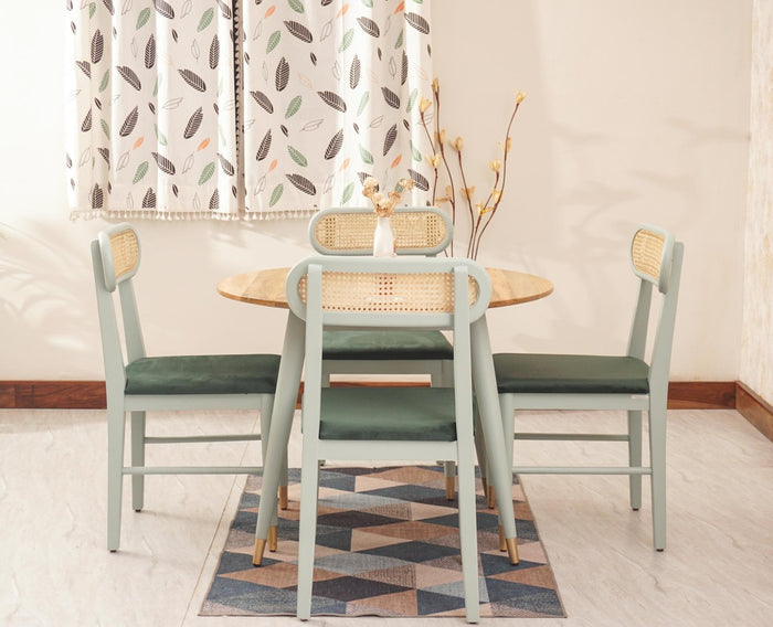 Boston Solid Wood Rattan Cane Dining Table Four-Seater Set