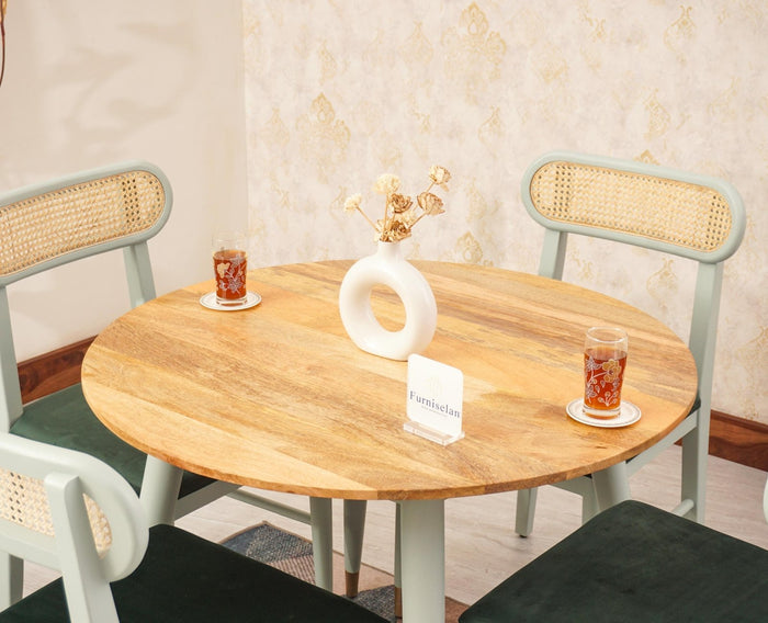 Boston Solid Wood Rattan Cane Dining Table Four-Seater Set