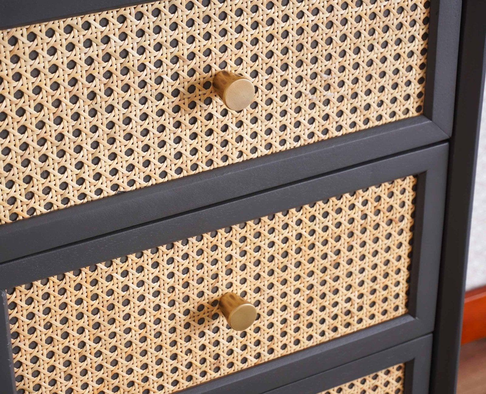 Boston Solid Wood Rattan Cane Chest of Drawer Five Drawer