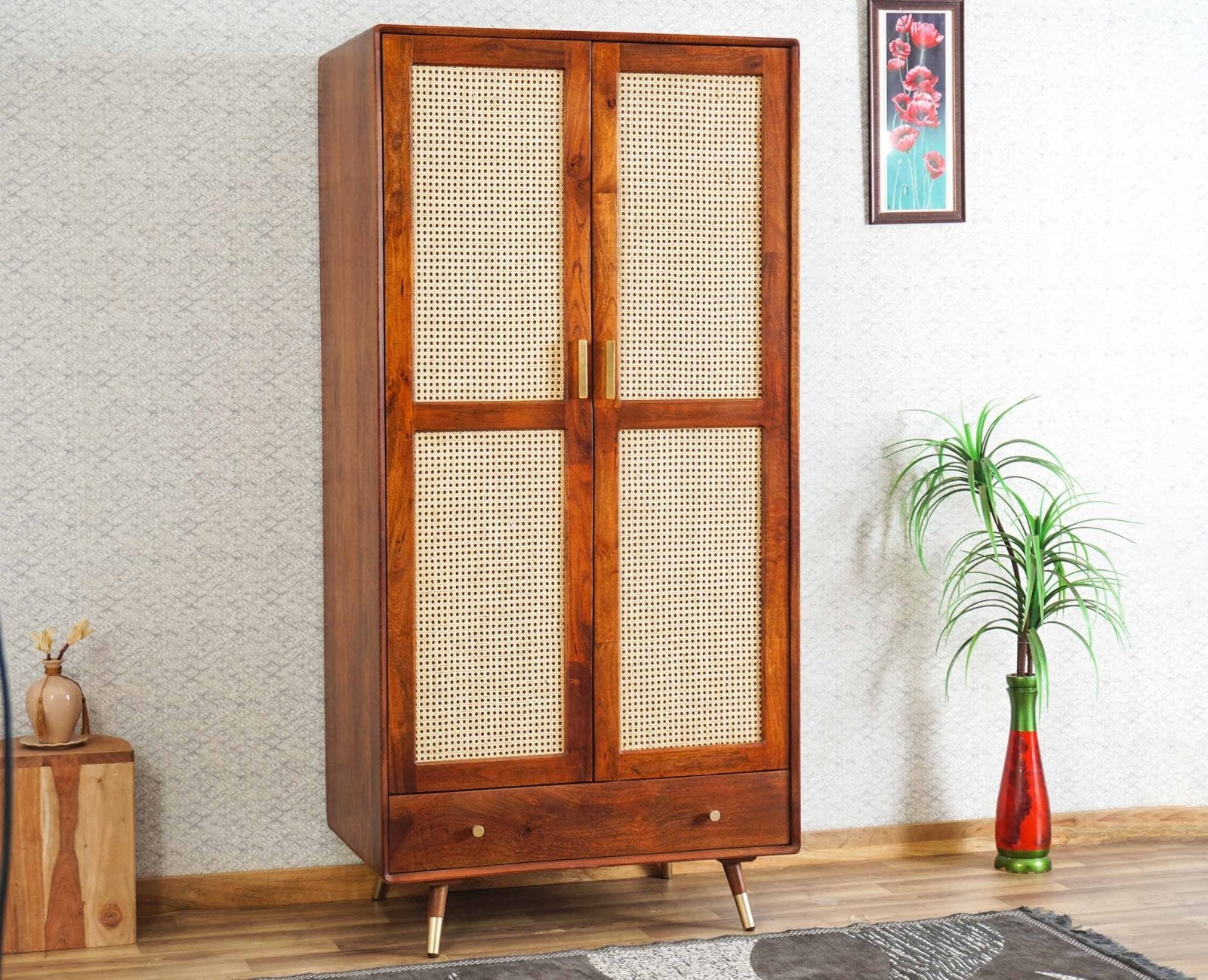 Boston Solid Wood Rattan Cane Wardrobe