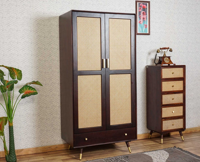 Boston Solid Wood Rattan Cane Wardrobe