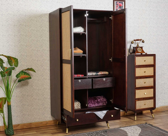 Boston Solid Wood Rattan Cane Wardrobe