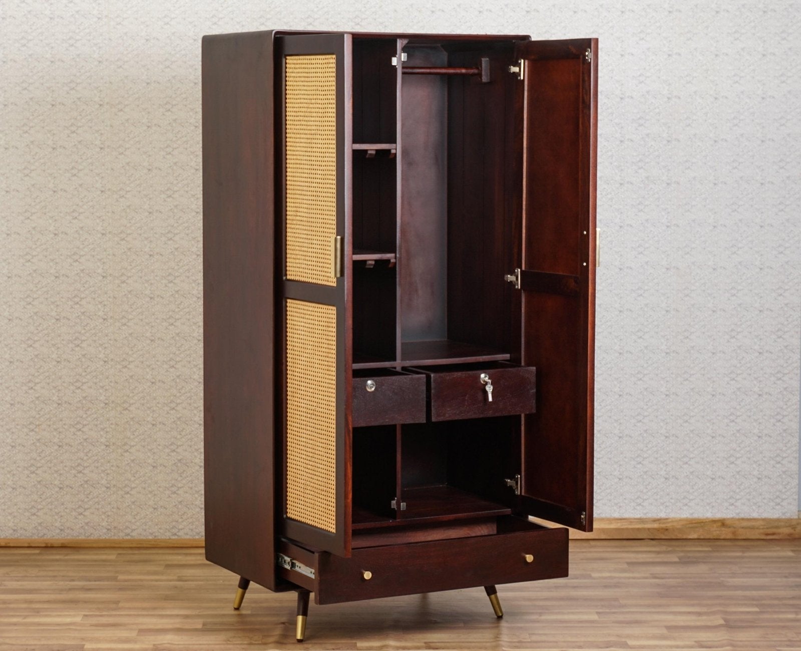 Boston Solid Wood Rattan Cane Wardrobe