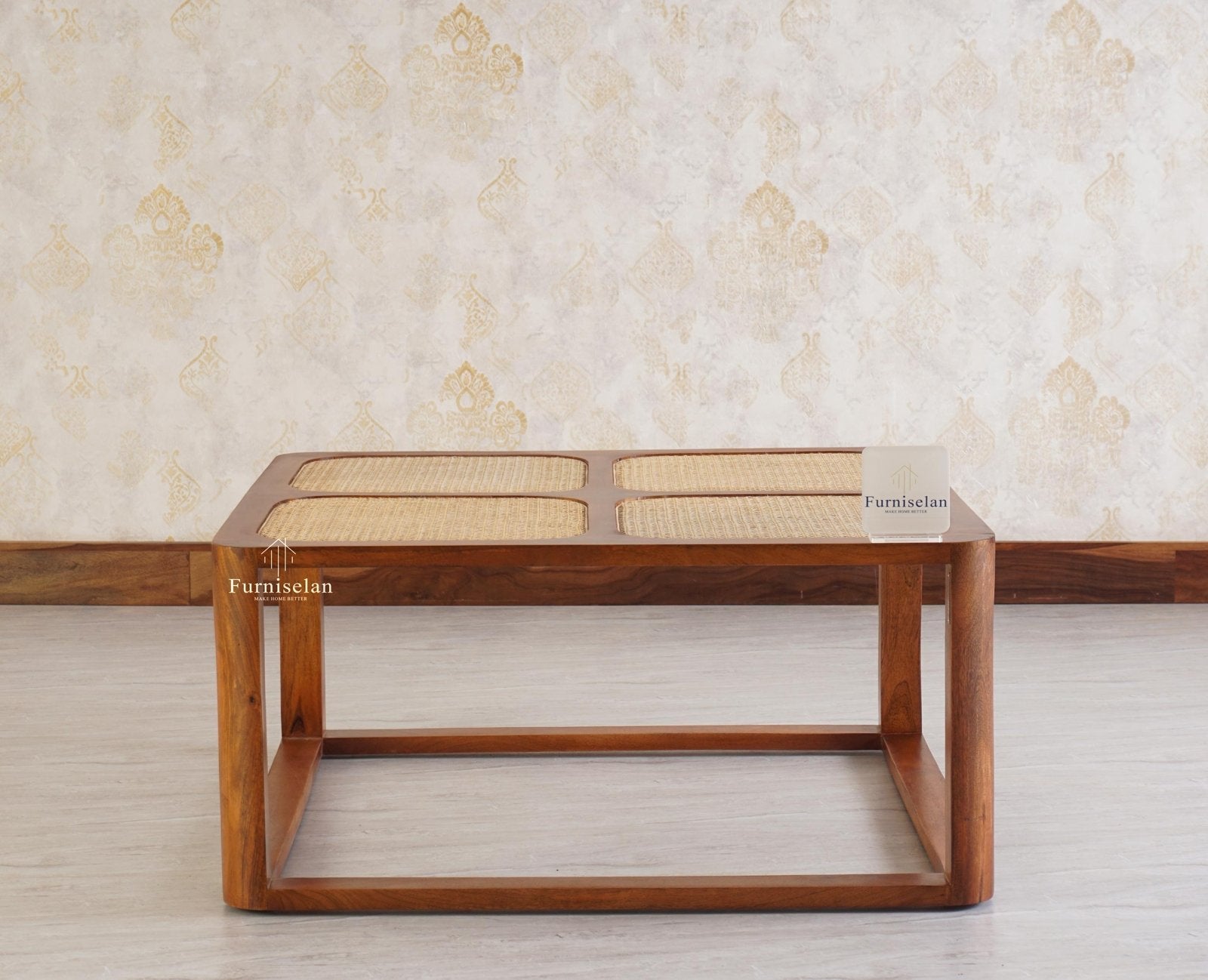 Boston Solid Wood Rattan Square Coffee Table