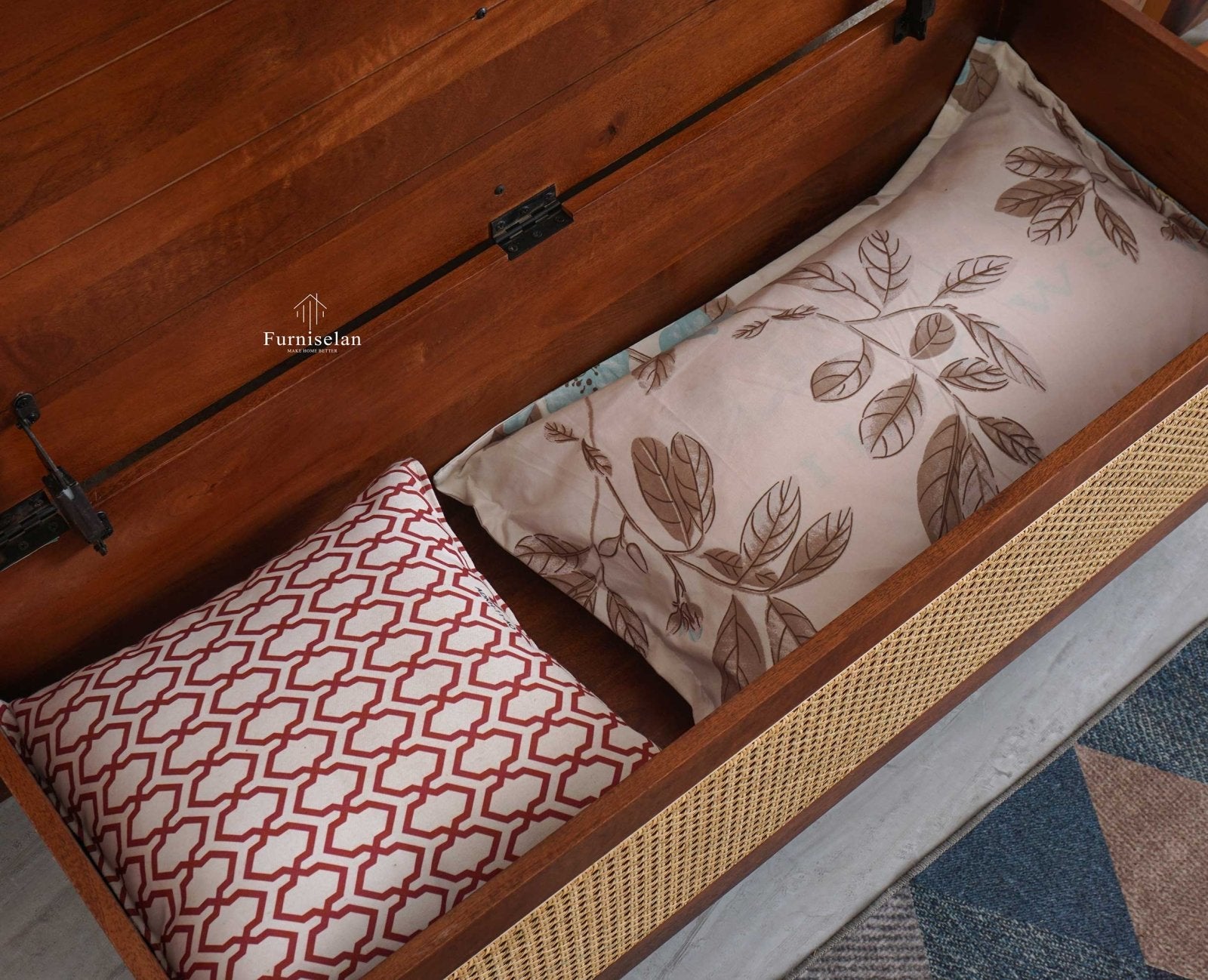 Buy Online Rattan Storage Trunk Box With Seating Cushion