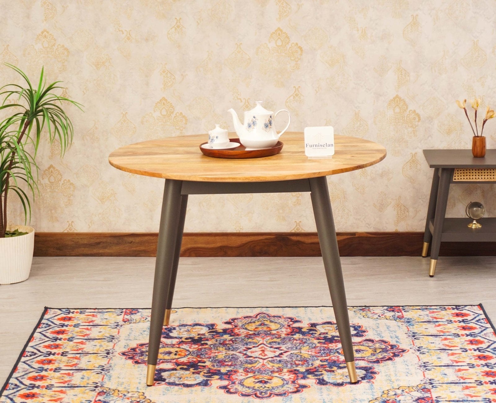 Boston Solid Wood Rattan Cane Dining Table Four-Seater Set