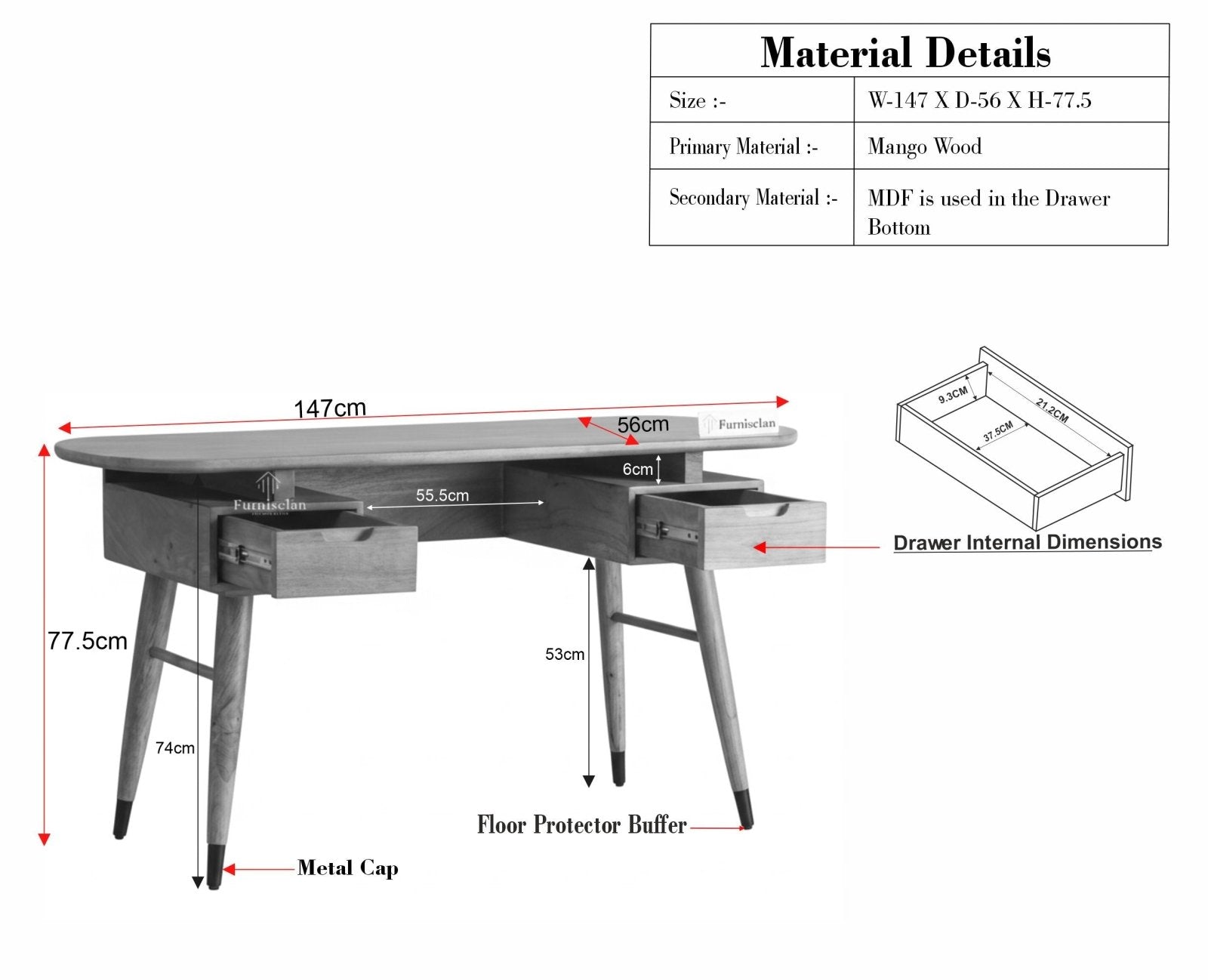 Buy Online Hosur Solid Mango Wood Two Drawer Study Table
