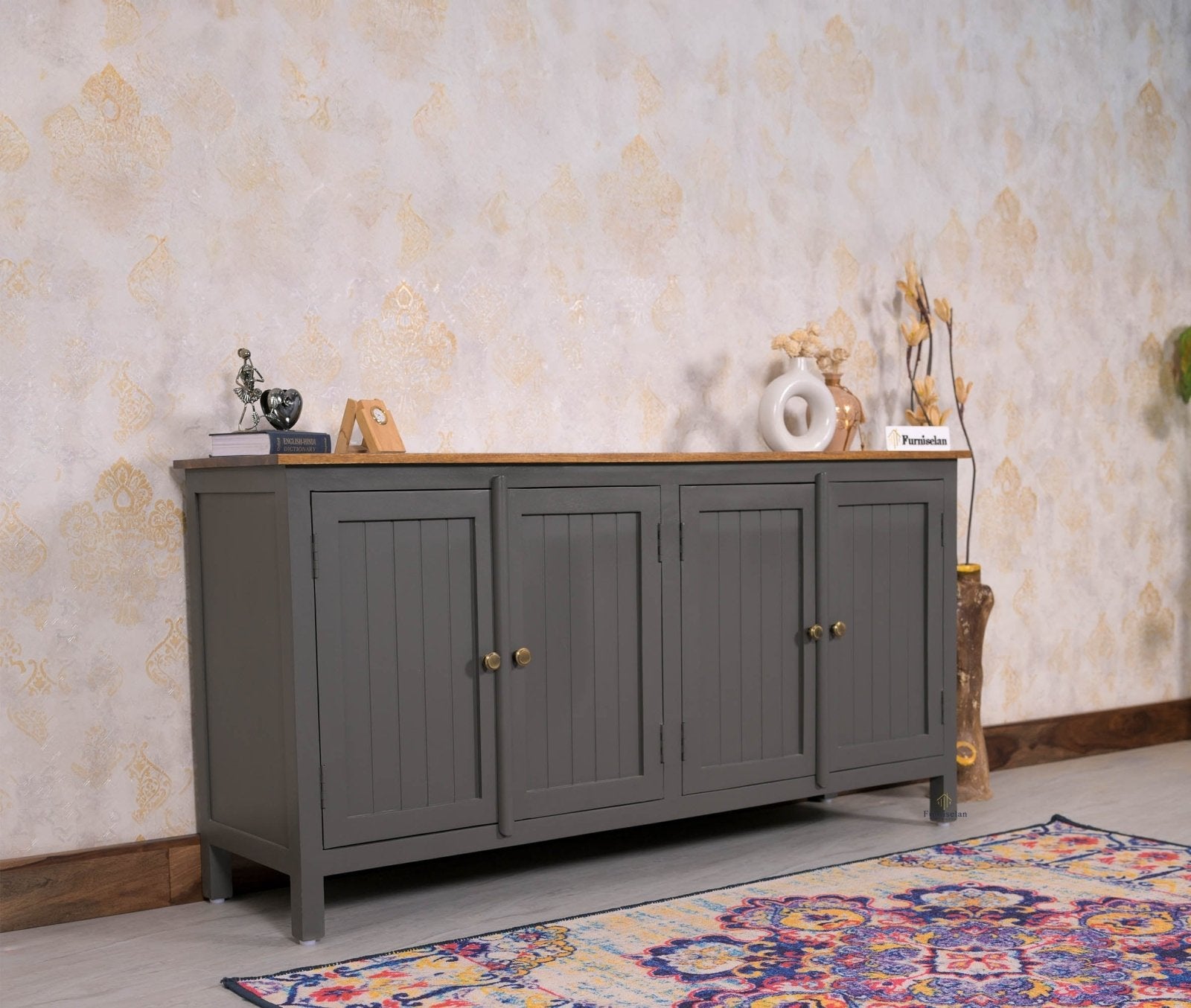 Buy Online Spain Solid Mango Wood Sideboard Cabinet- 4 Doors