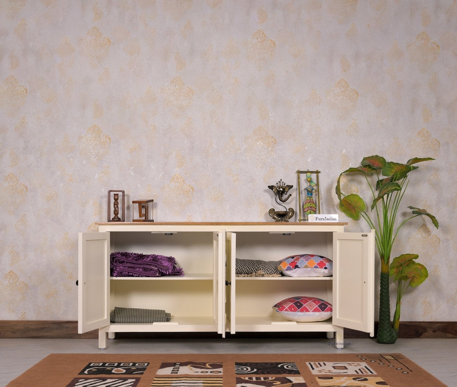 Buy Online Spain Solid Mango Wood Sideboard Cabinet- 4 Doors