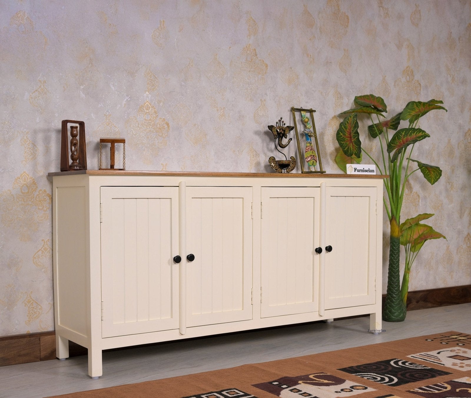 Buy Online Spain Solid Mango Wood Sideboard Cabinet- 4 Doors