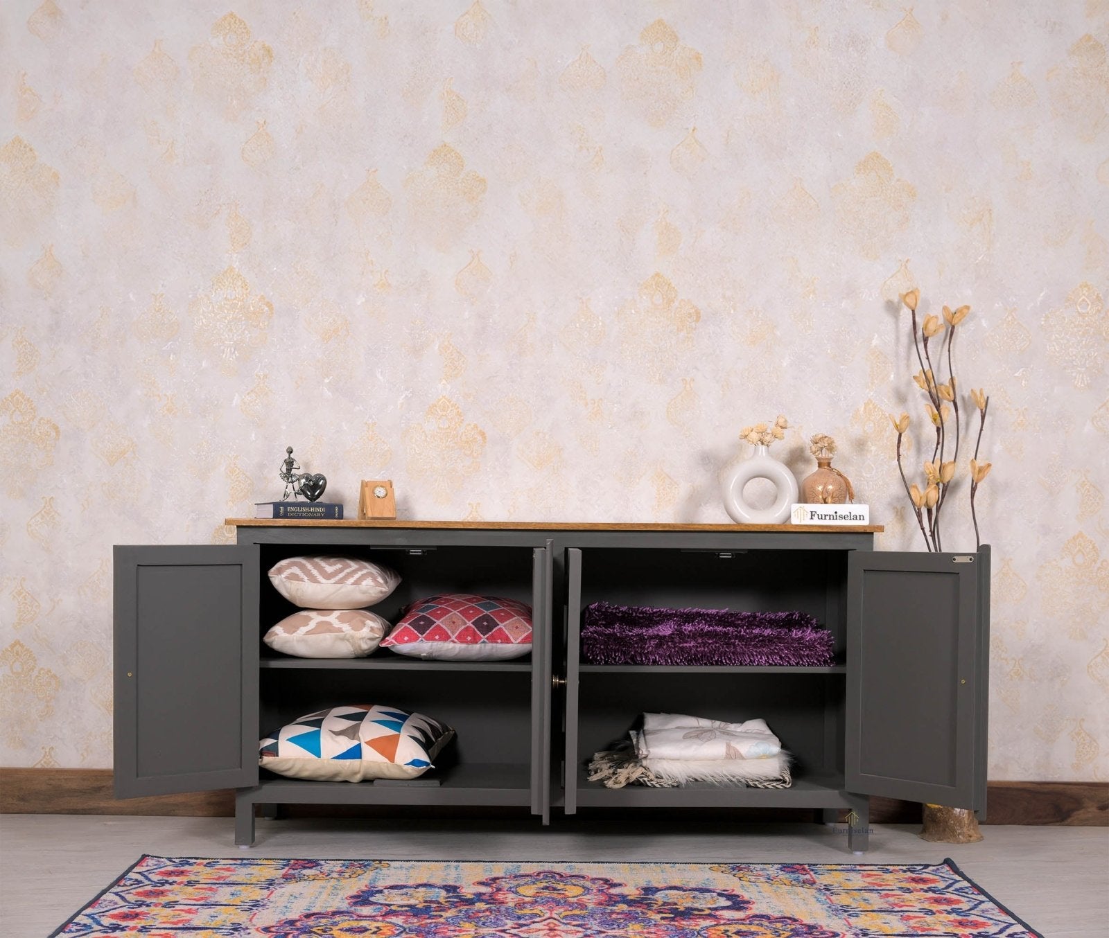 Buy Online Spain Solid Mango Wood Sideboard Cabinet- 4 Doors