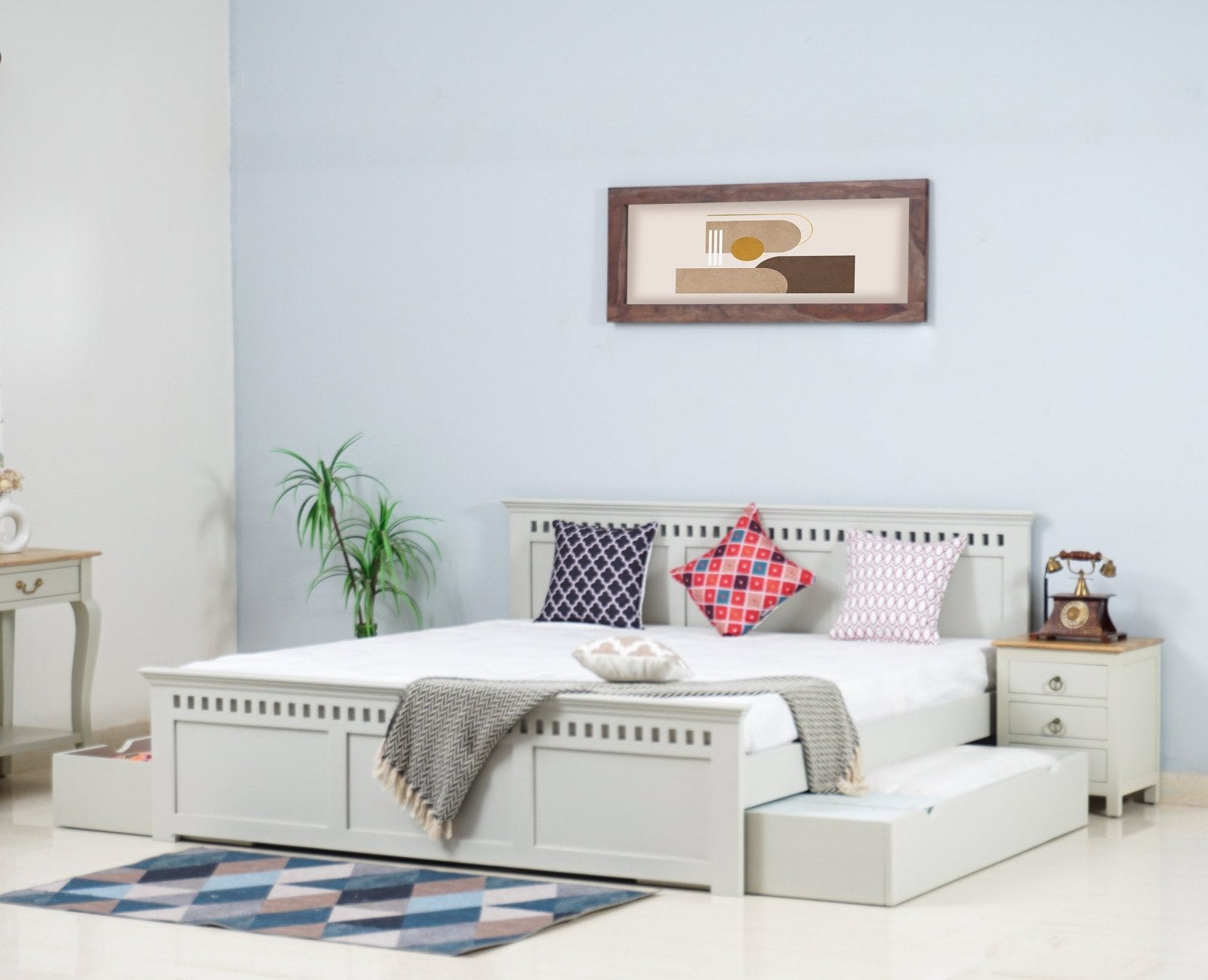 Alexandria Solid Wood King Size Bed with Storage Drawer
