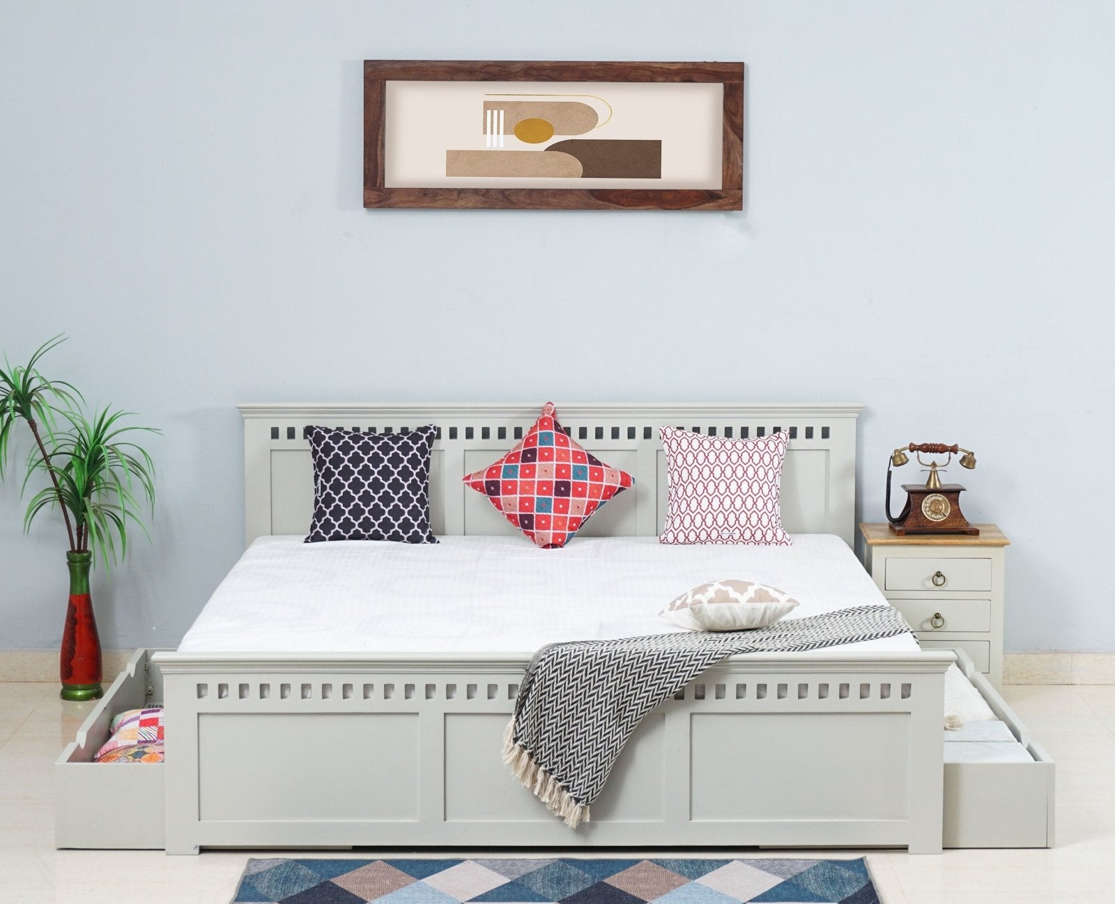 Alexandria Solid Wood King Size Bed with Storage Drawer