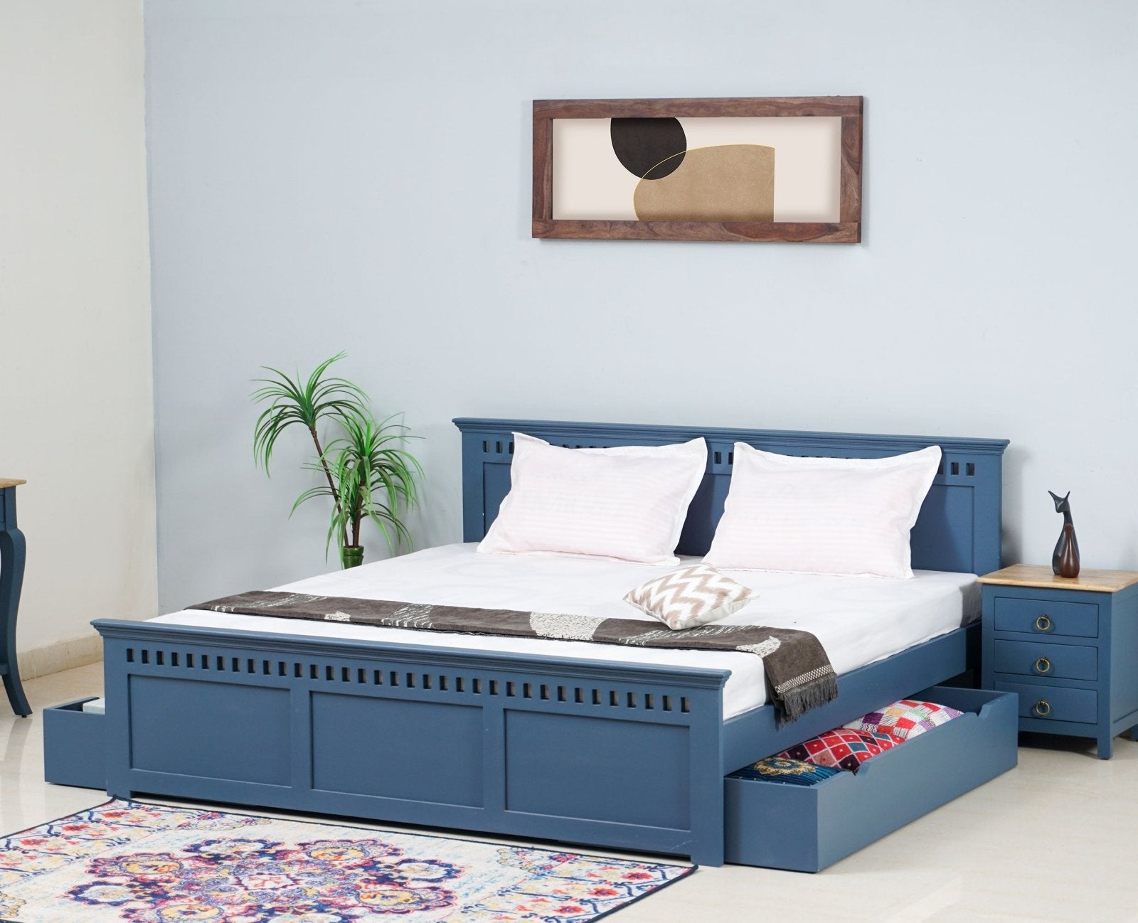 Alexandria Solid Wood King Size Bed with Storage Drawer