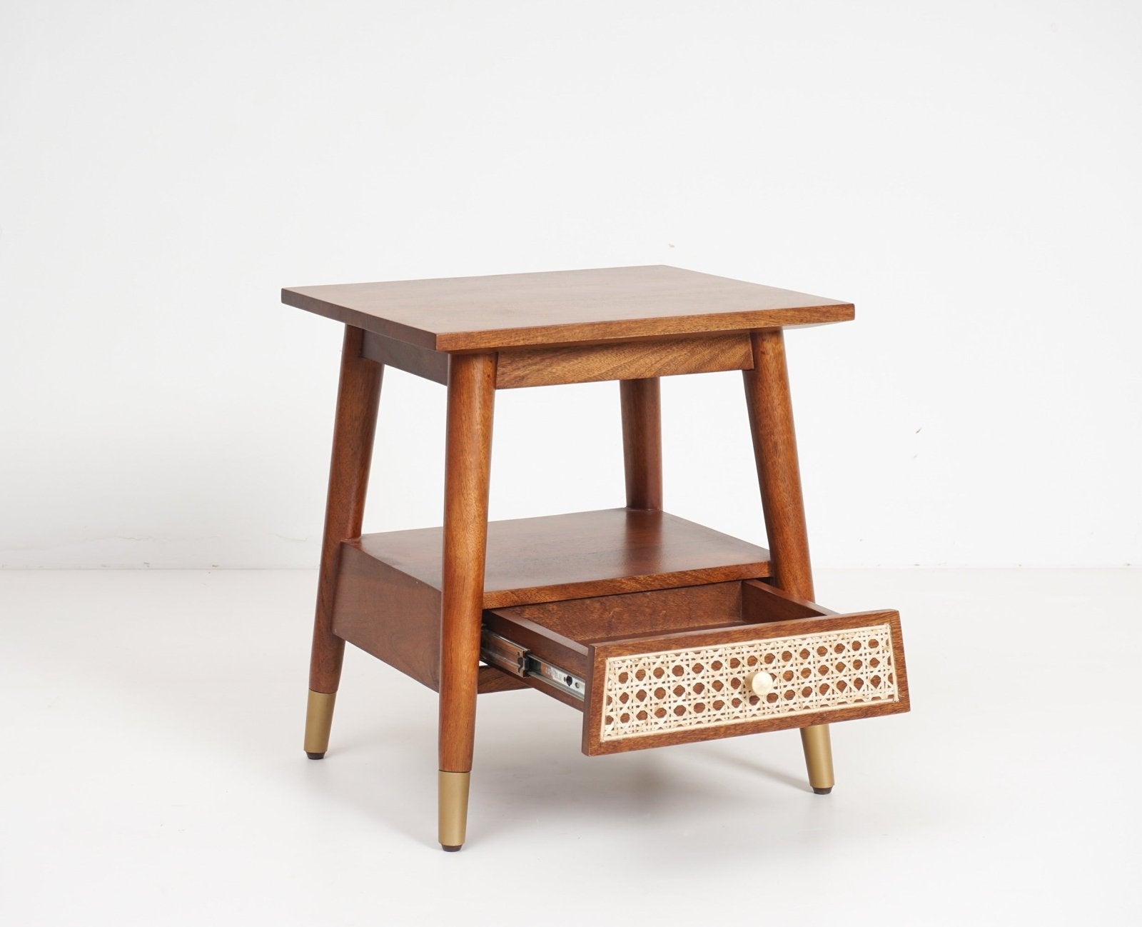 Boston solid wood rattan side table with one drawer