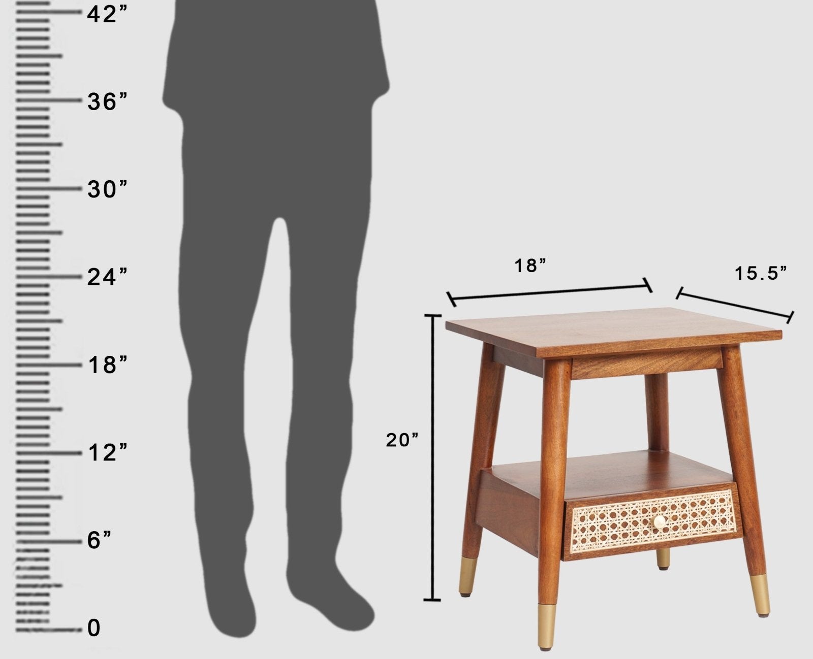 Boston solid wood rattan side table with one drawer