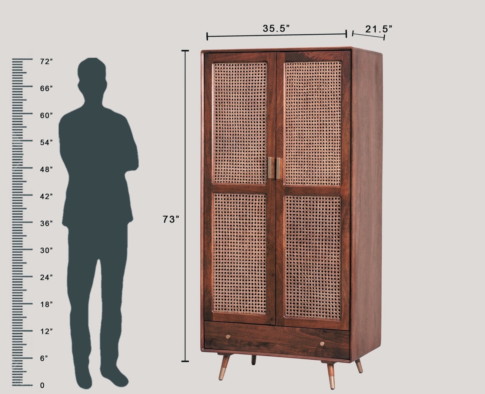 Boston Solid Wood Rattan Cane Wardrobe