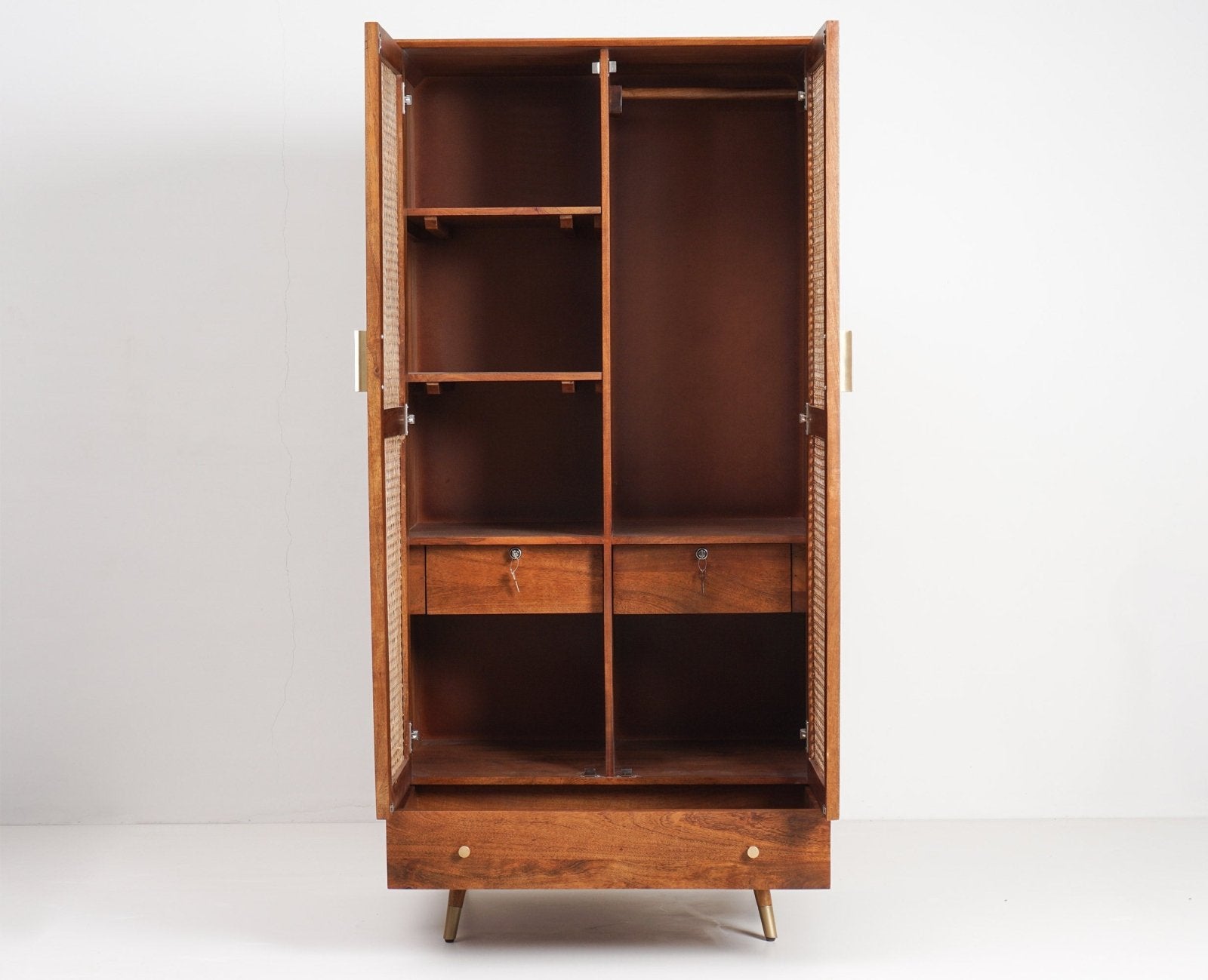 Boston Solid Wood Rattan Cane Wardrobe