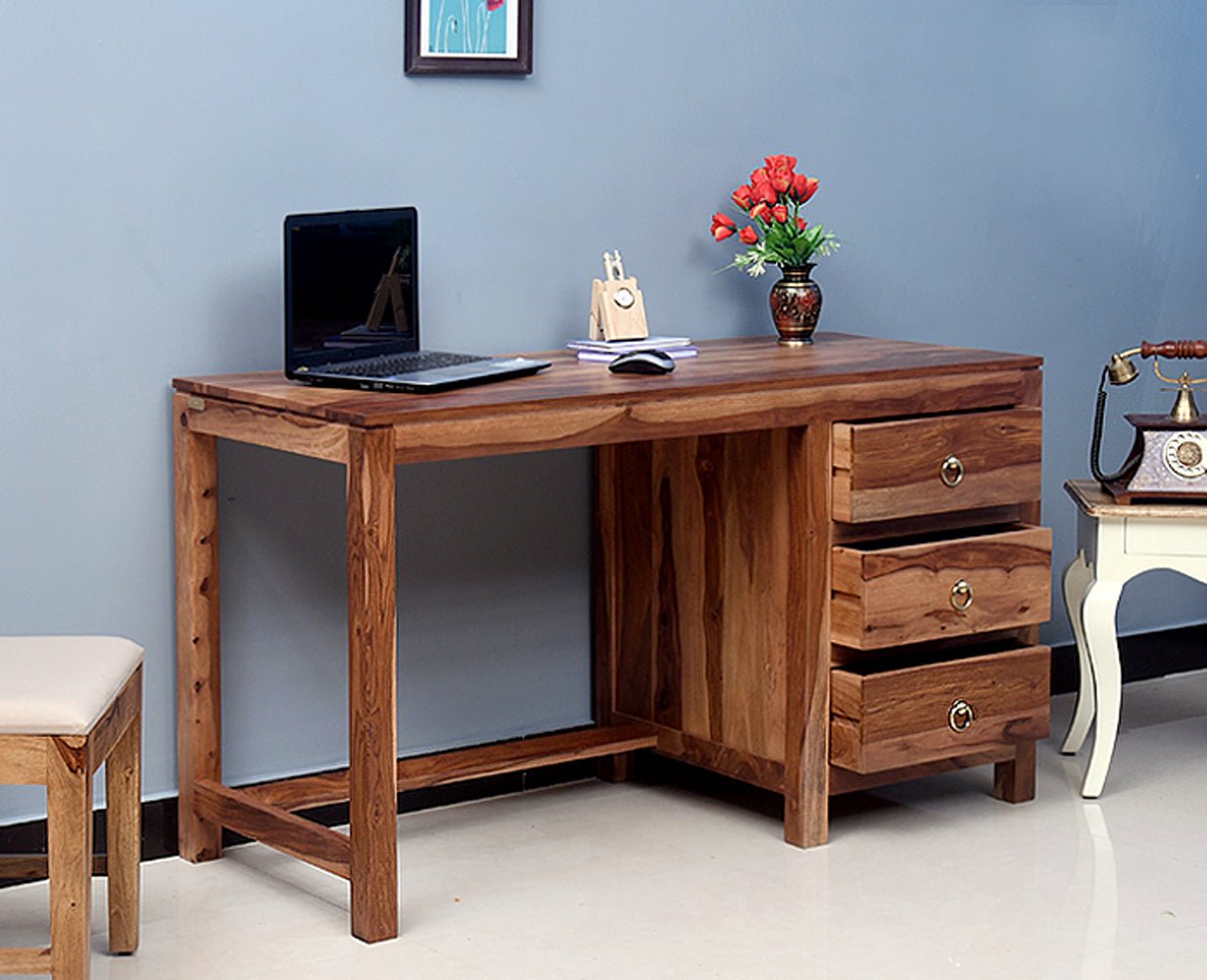 Buy Solid Wood Writing Study Table, Study Laptop Desk with Three ...