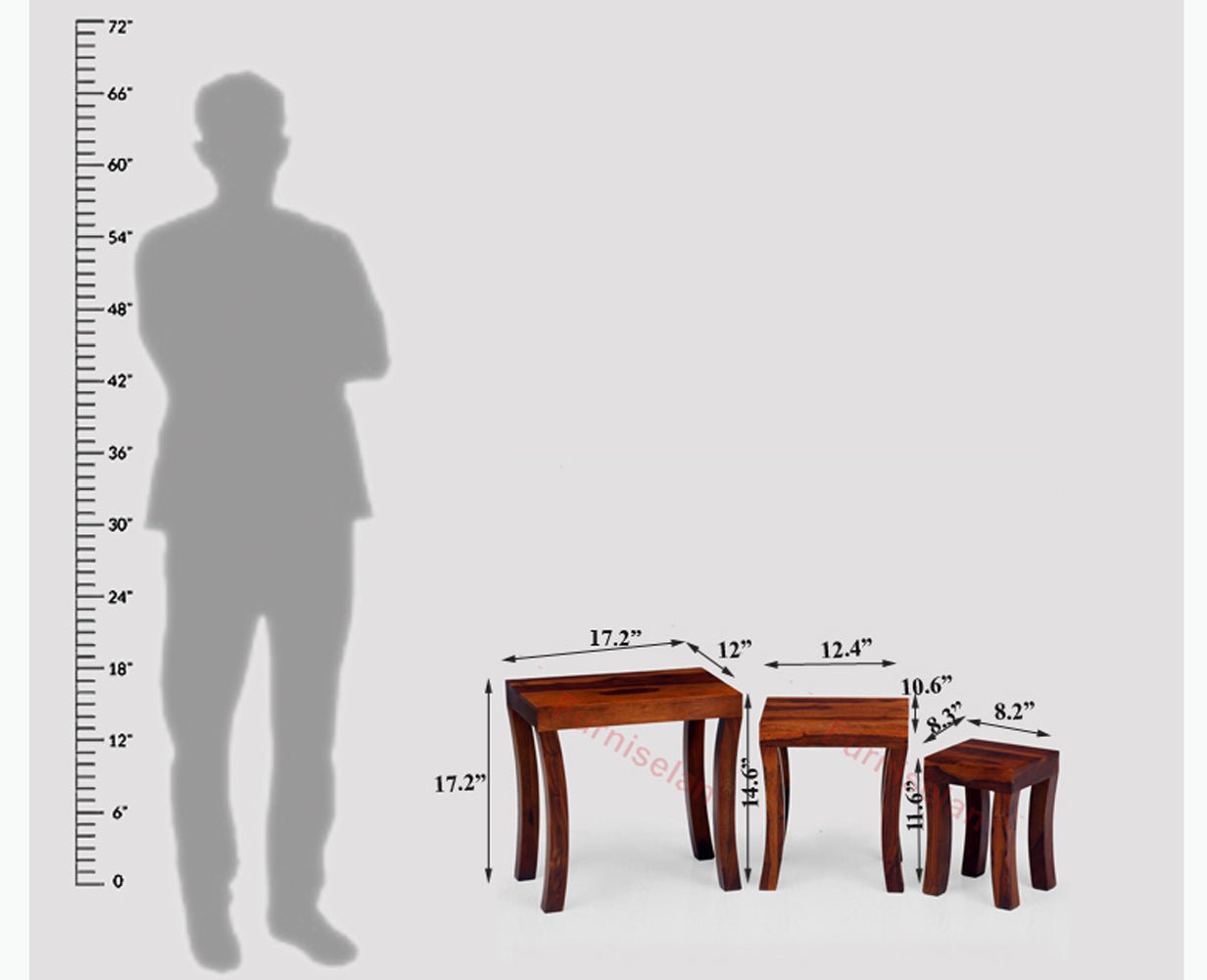 Buy Solid Wood Stool Set of 3 Nesting Tables Online on Furniselan