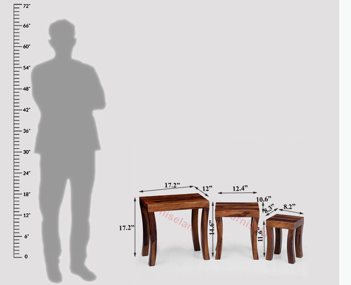 Buy Solid Wood Stool Set of 3 Nesting Tables Online on Furniselan
