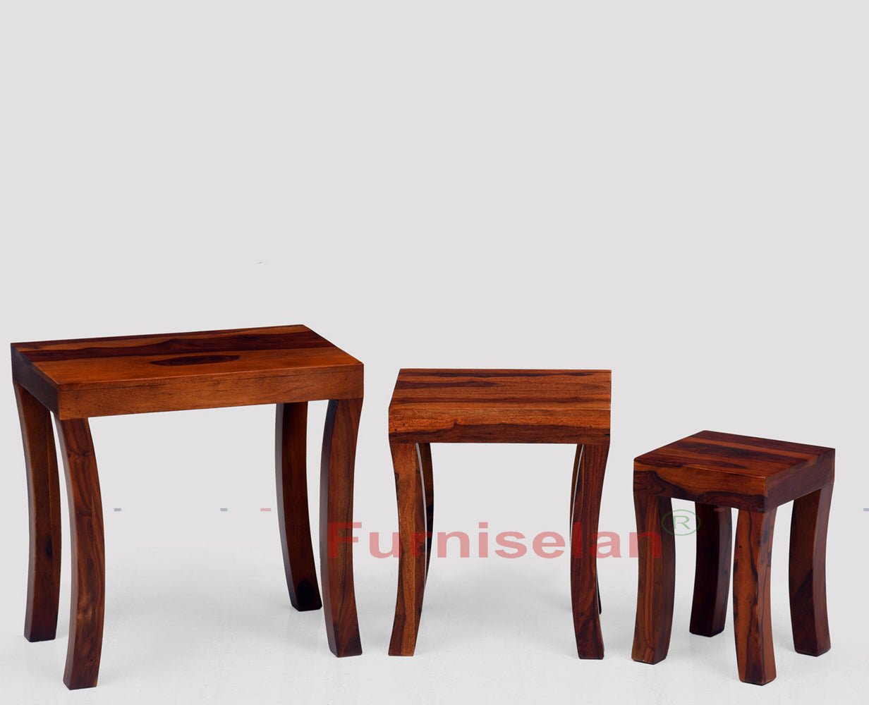 Buy Solid Wood Stool Set of 3 Nesting Tables Online on Furniselan