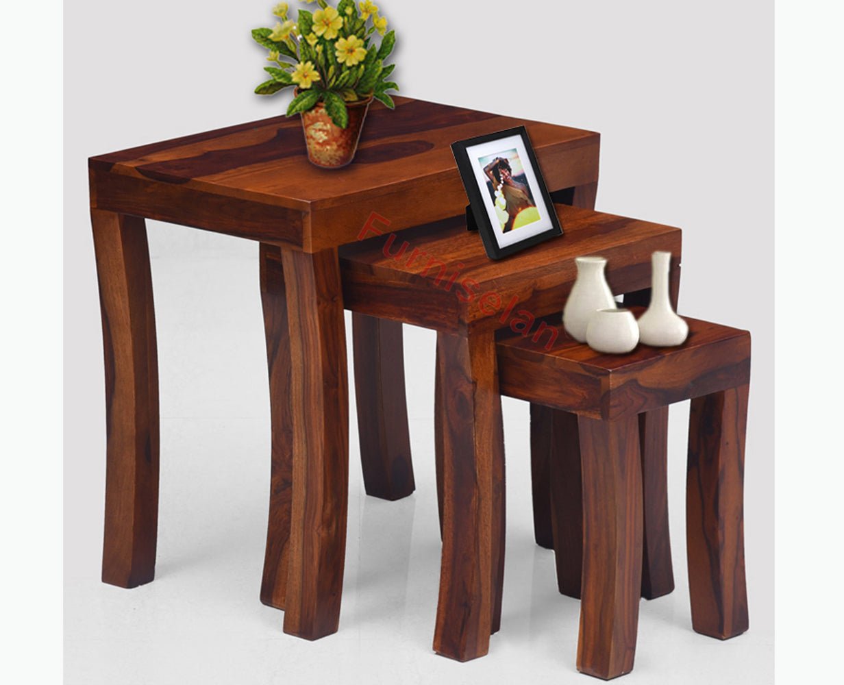 Buy Solid Wood Stool Set of 3 Nesting Tables Online on Furniselan