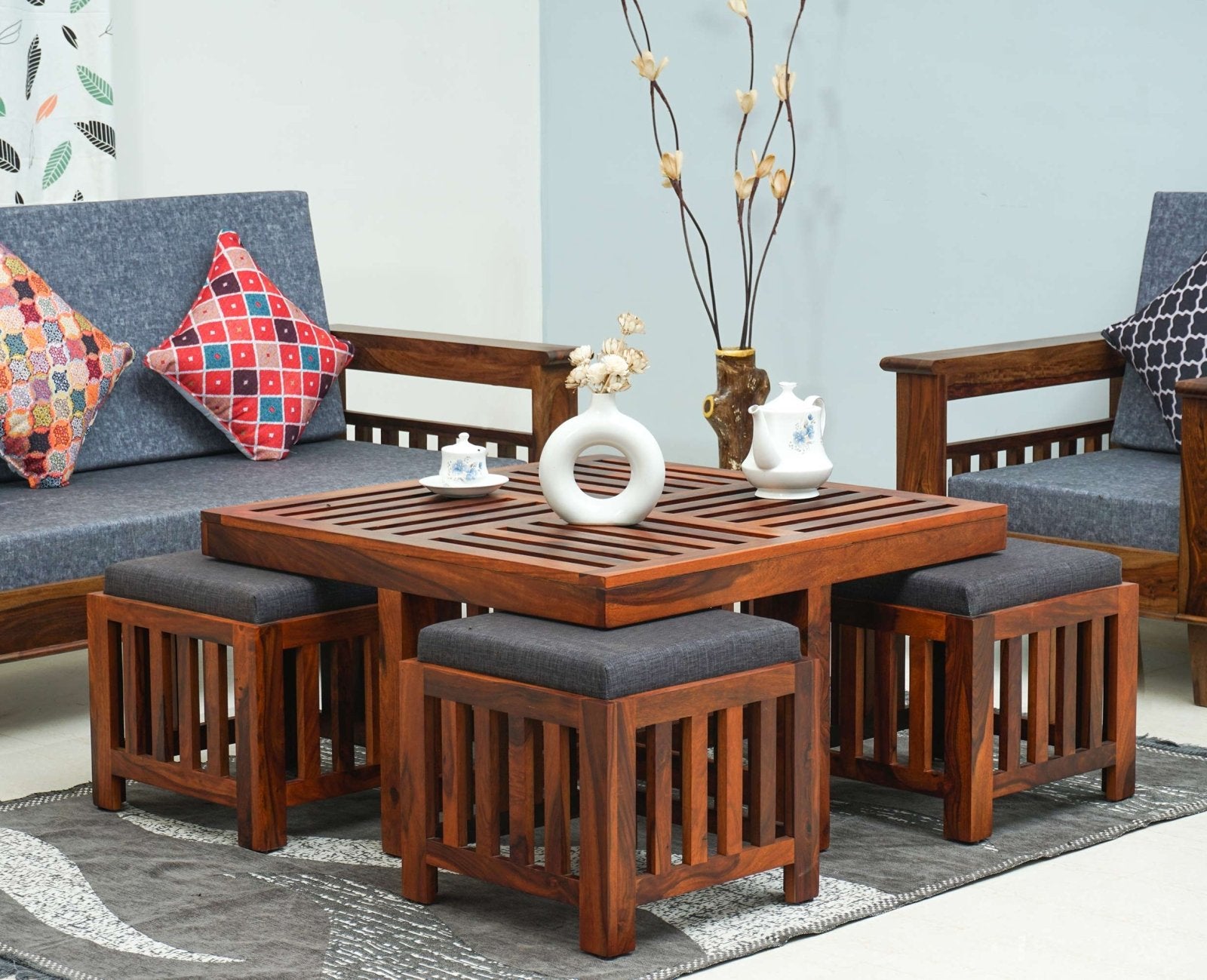 Cuttack Coffee Table with 4 Stools