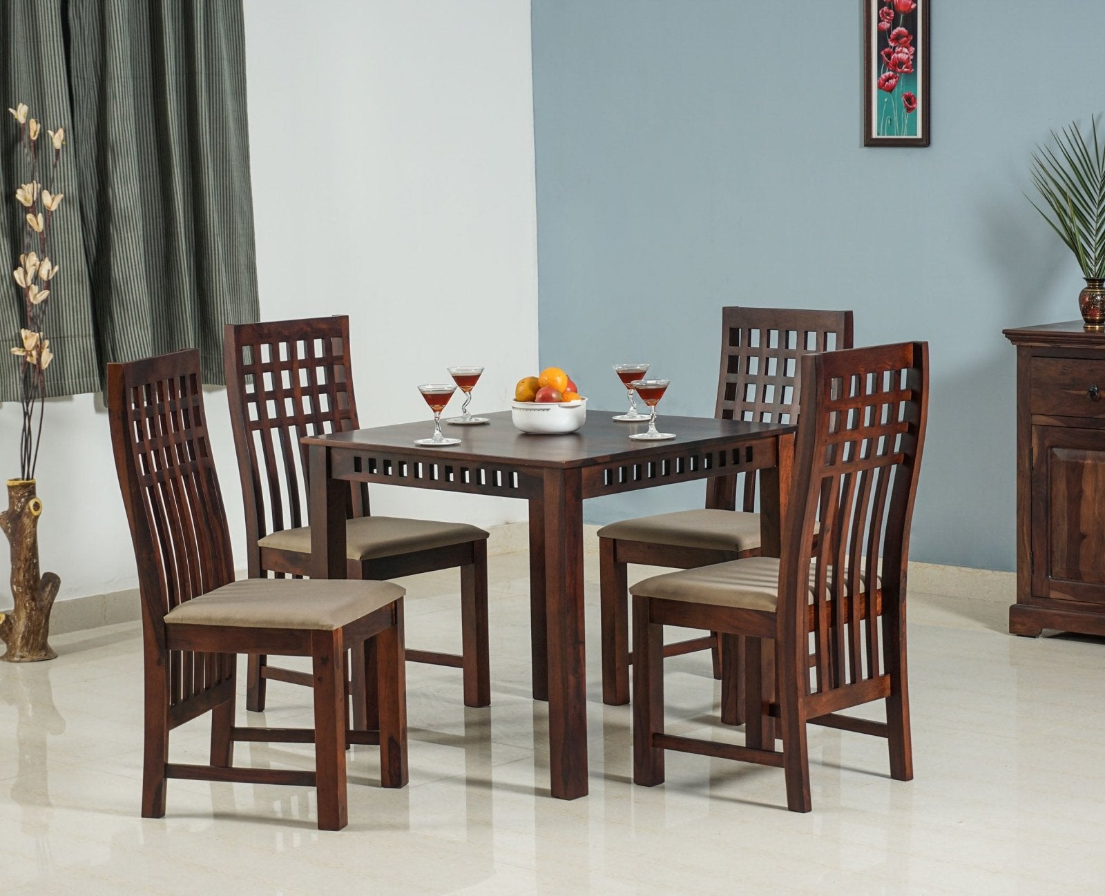 Buy Solid Wood 4 Seater Square Dining Table Set with 4 Chair for Dining ...
