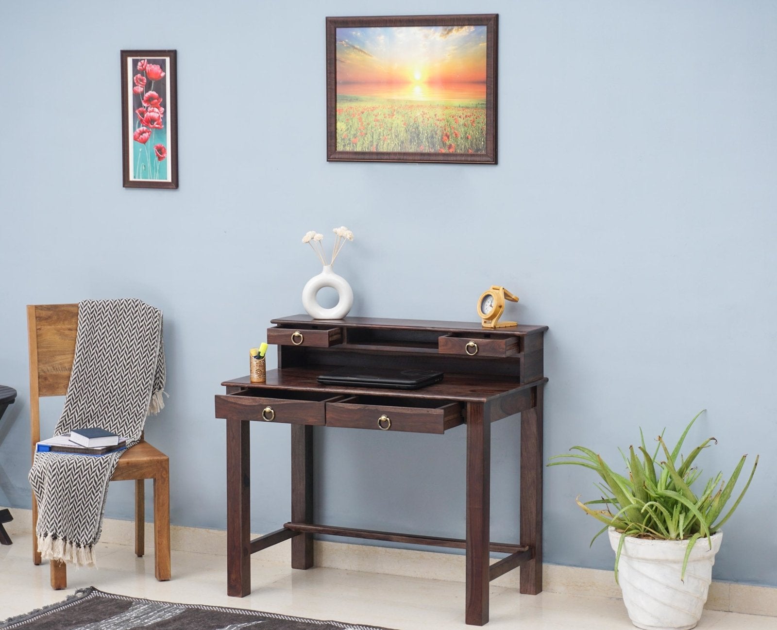 Buy Solid Wood Study Table with Four Drawer Online on Furniselan