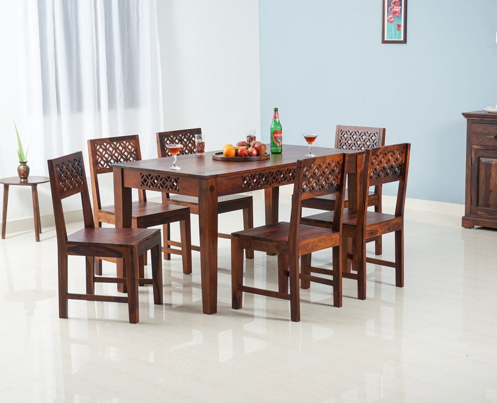 Buy Solid Wood 6 Seater Square Dining Table Set with 6 Chair for Dining ...