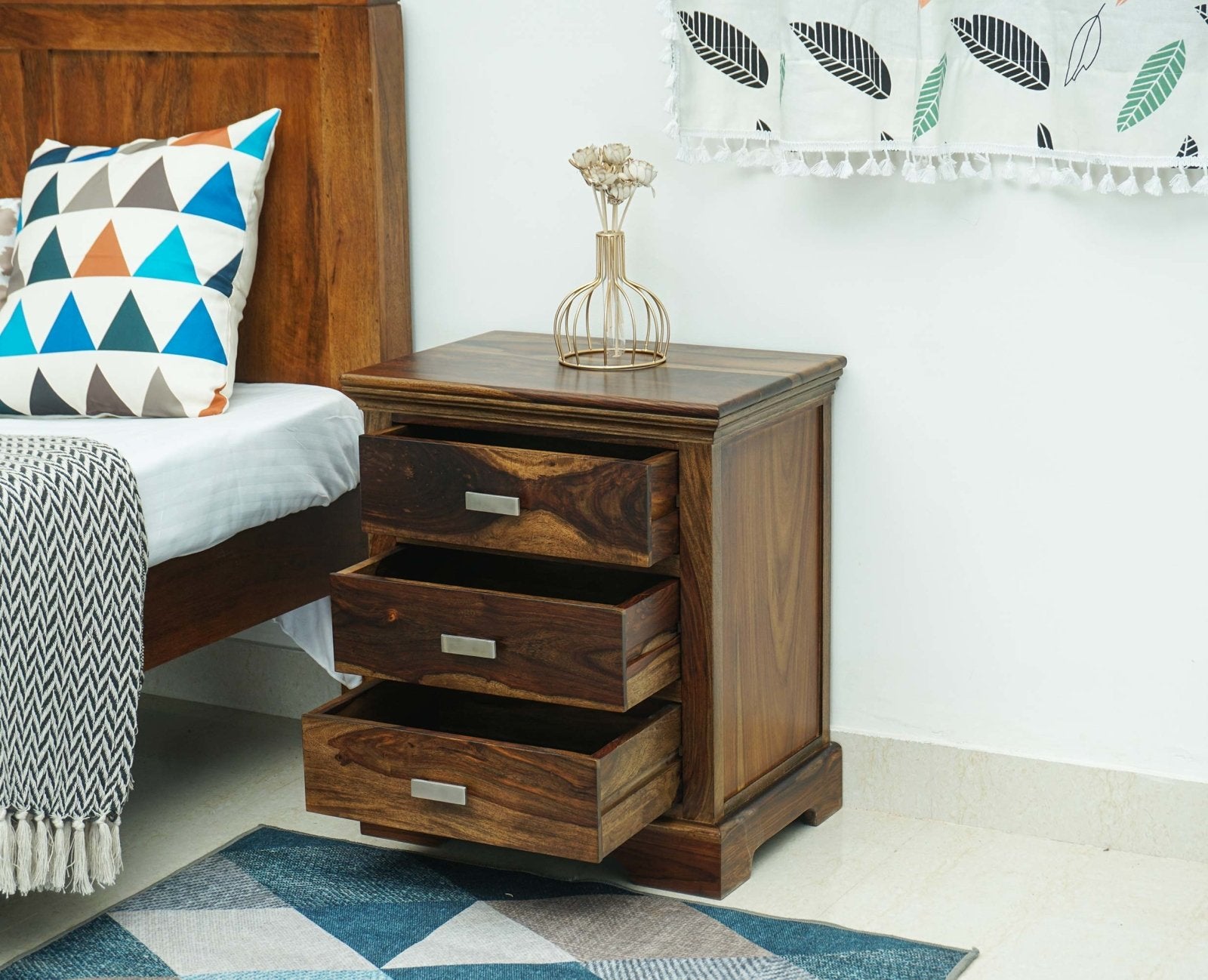 Buy Solid Wood Three Drawer Bedside Table Online on Furniselan
